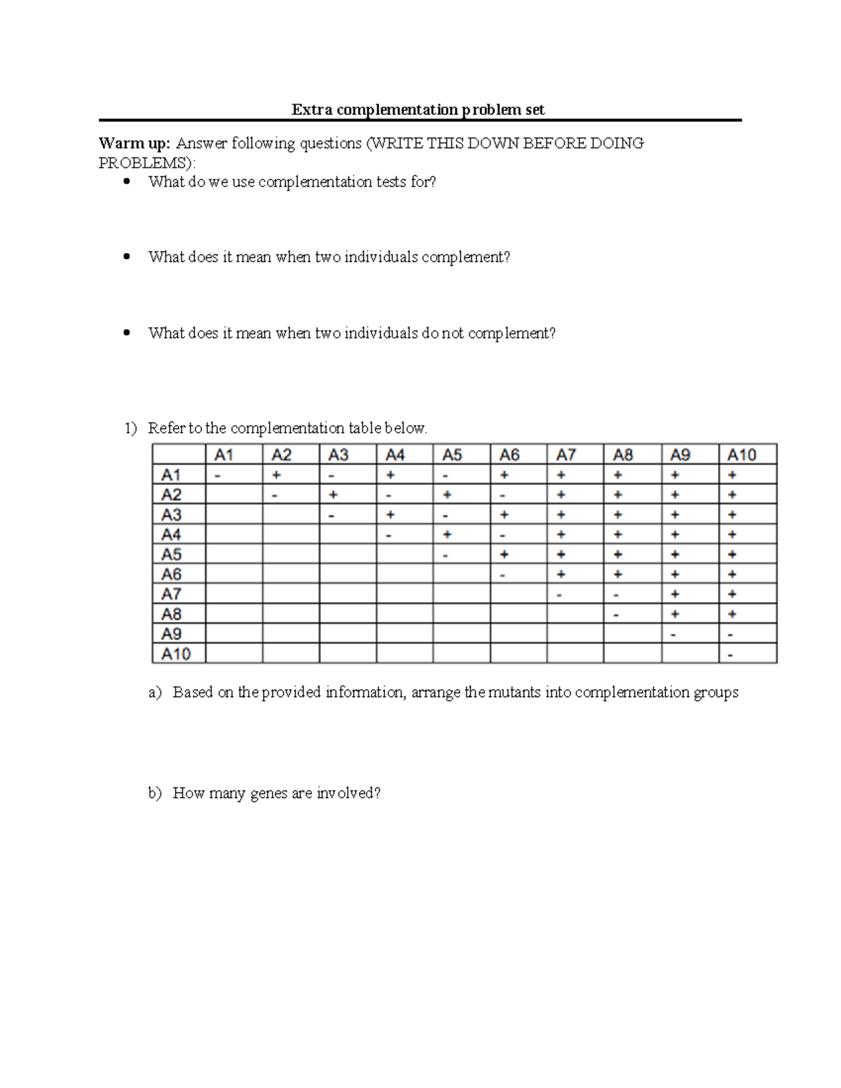SIGenetics Extra Complementation - Extra complementation problem set ...
