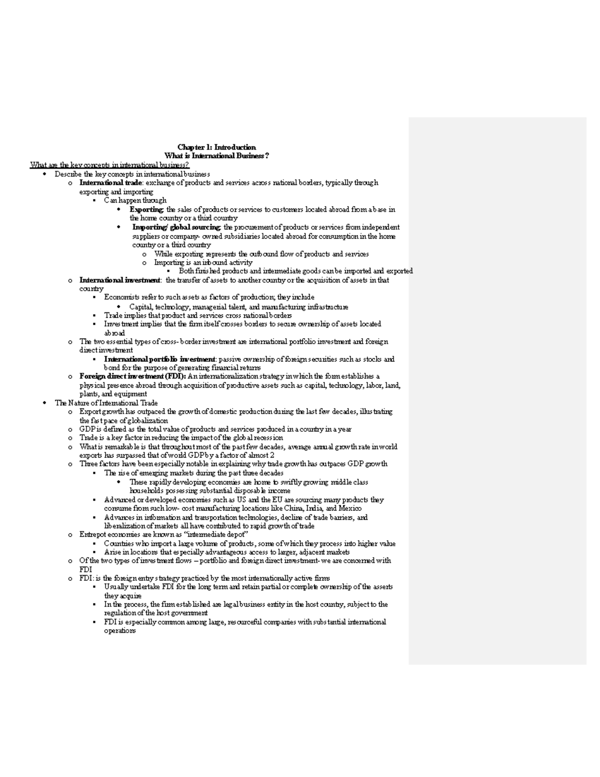 IBA Exam 1 Notes - Danielle Combs - Chapter 1: Introduction What is ...