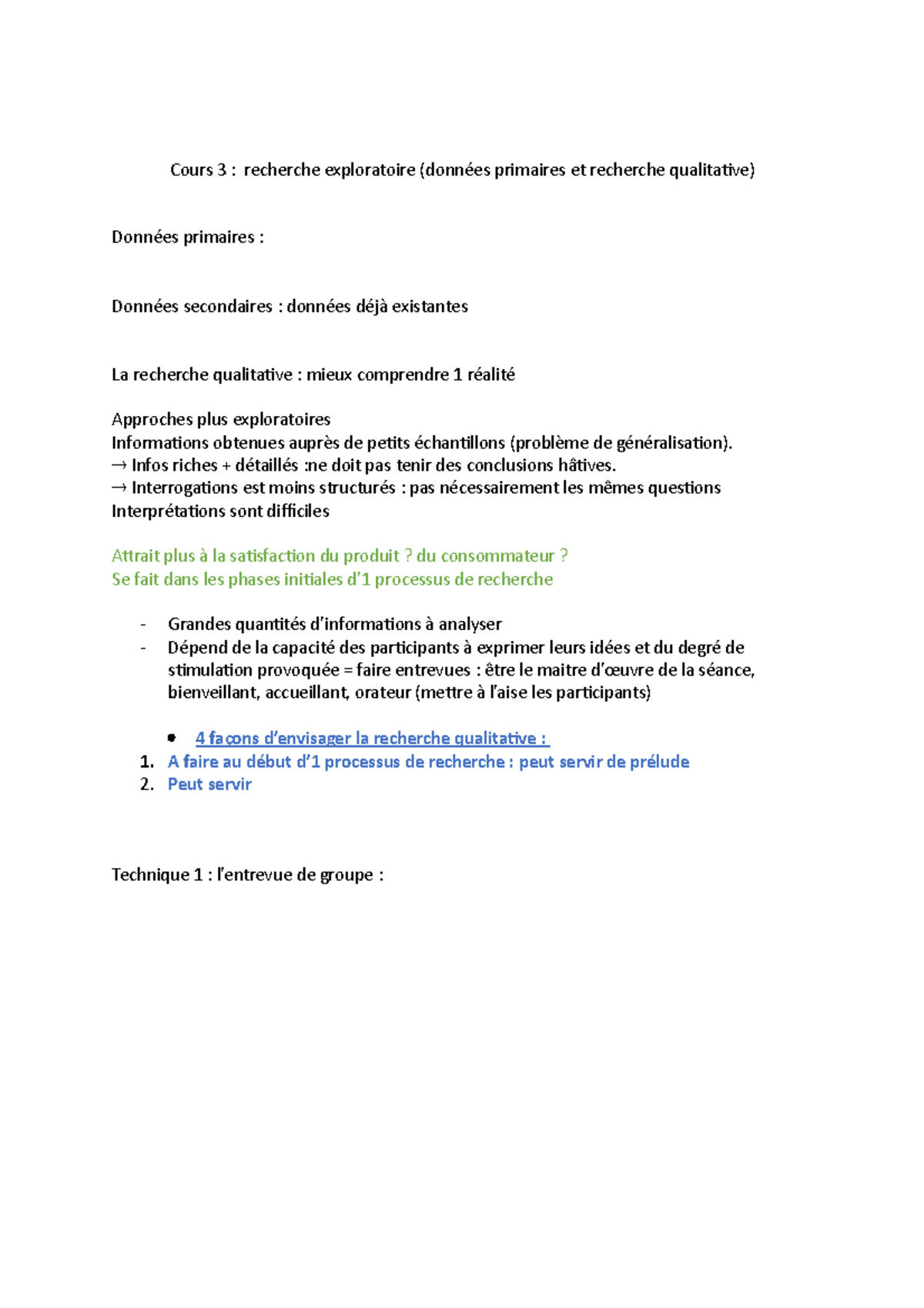 Cours 3 - recherche explorative et qualitative - Cours 3 : recherche ...