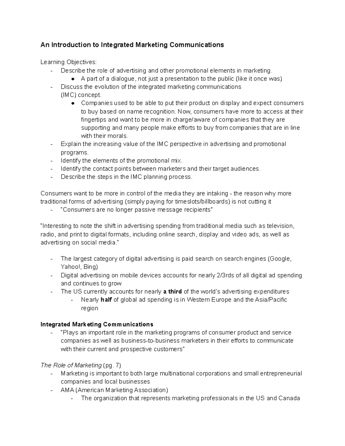 An Introduction to Integrated Marketing Communications (chapter 1) - An ...