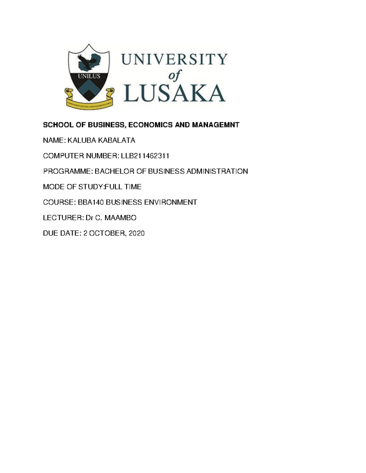 Business Environment Assignment SWOT Analysis - SCHOOL OF BUSINESS ...