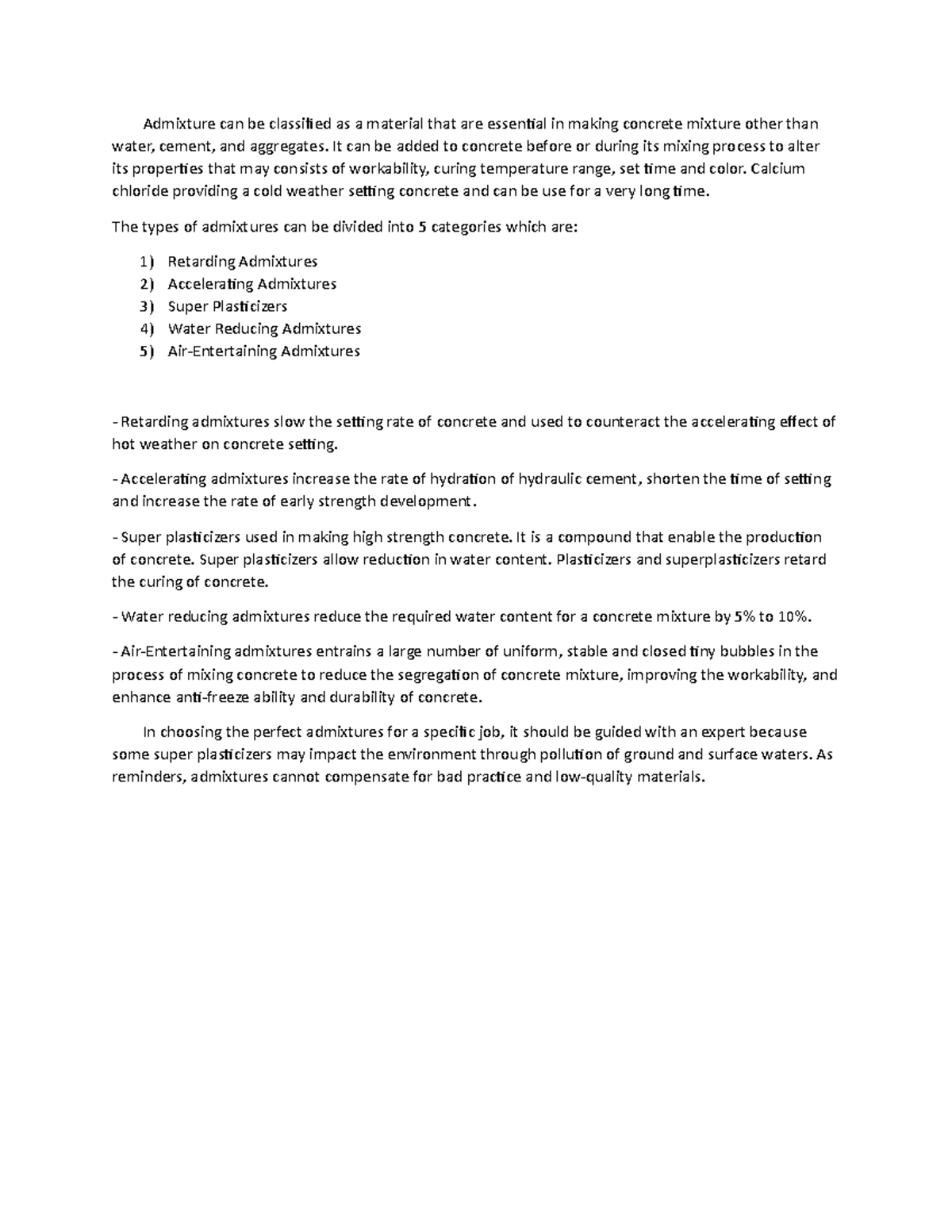 Concrete Admixtures - For studies - Admixture can be classified as a ...