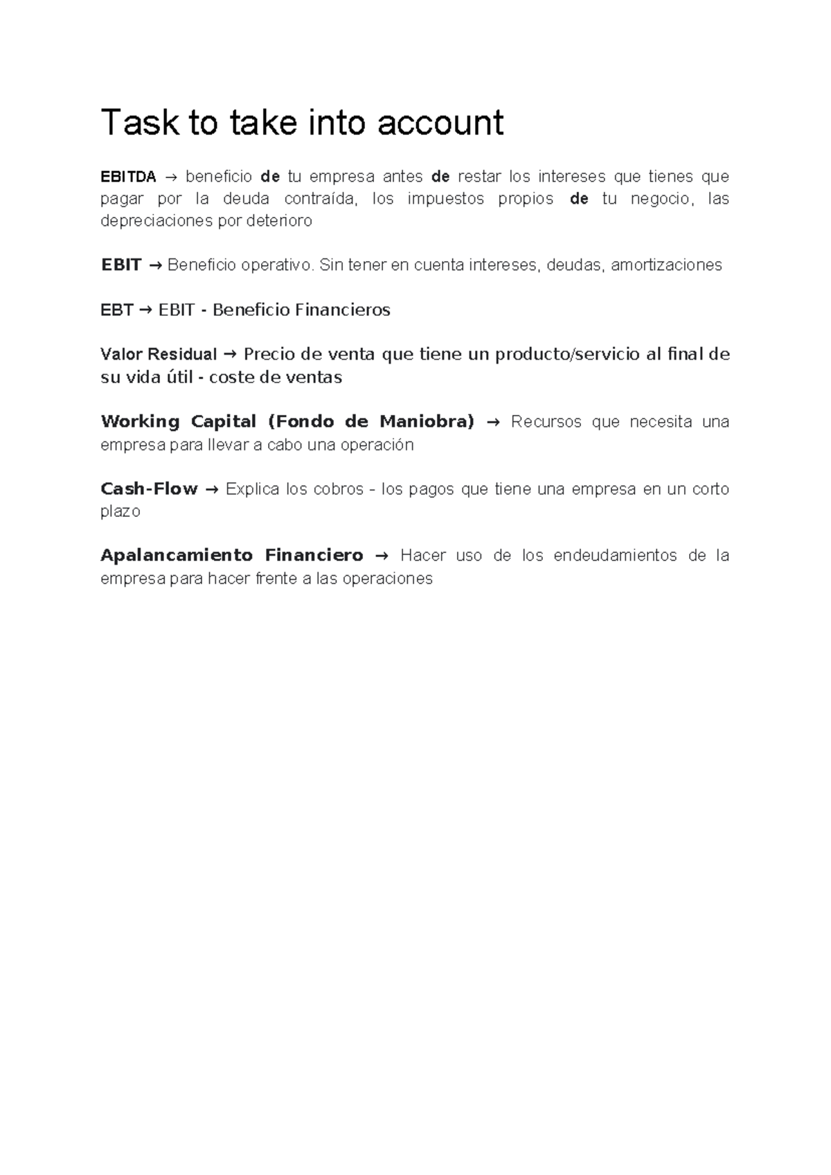 TASK TO TAKE INTO Account - Task to take into account EBITDA → ...