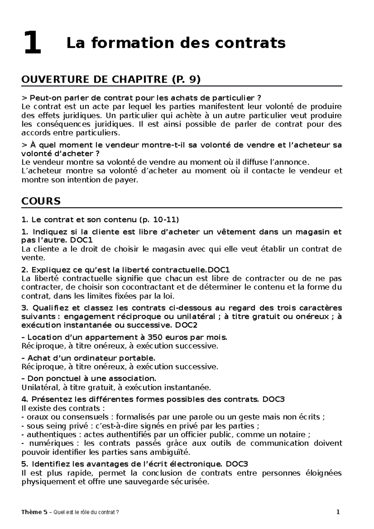 15793 dteco chp1 GP - Corriger exercice - 1 La formation des contrats ...
