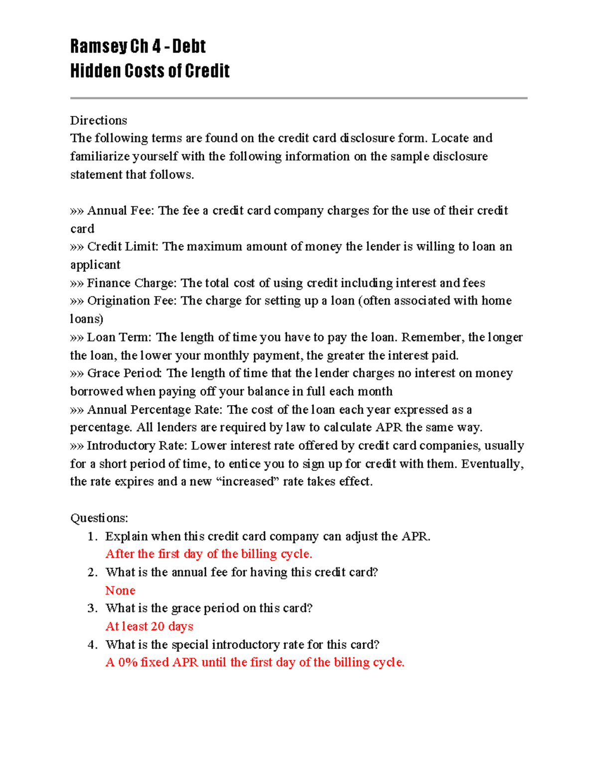 Ramsey Ch 4 - Debt Hidden Cost of Credit - Ramsey Ch 4 - Debt Hidden ...