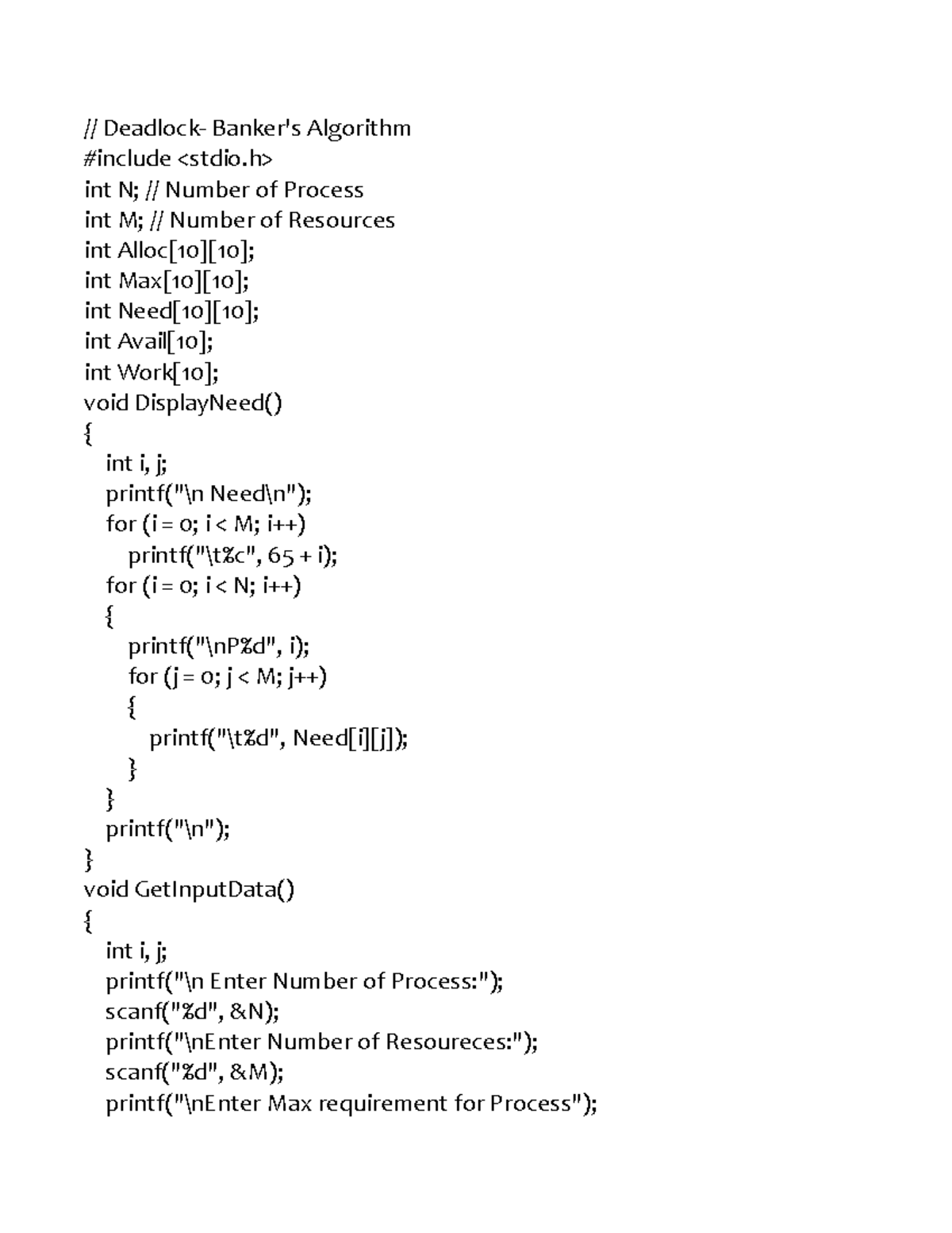 Bankers Algorithm Deadlock Bankers Algorithm Include Int N