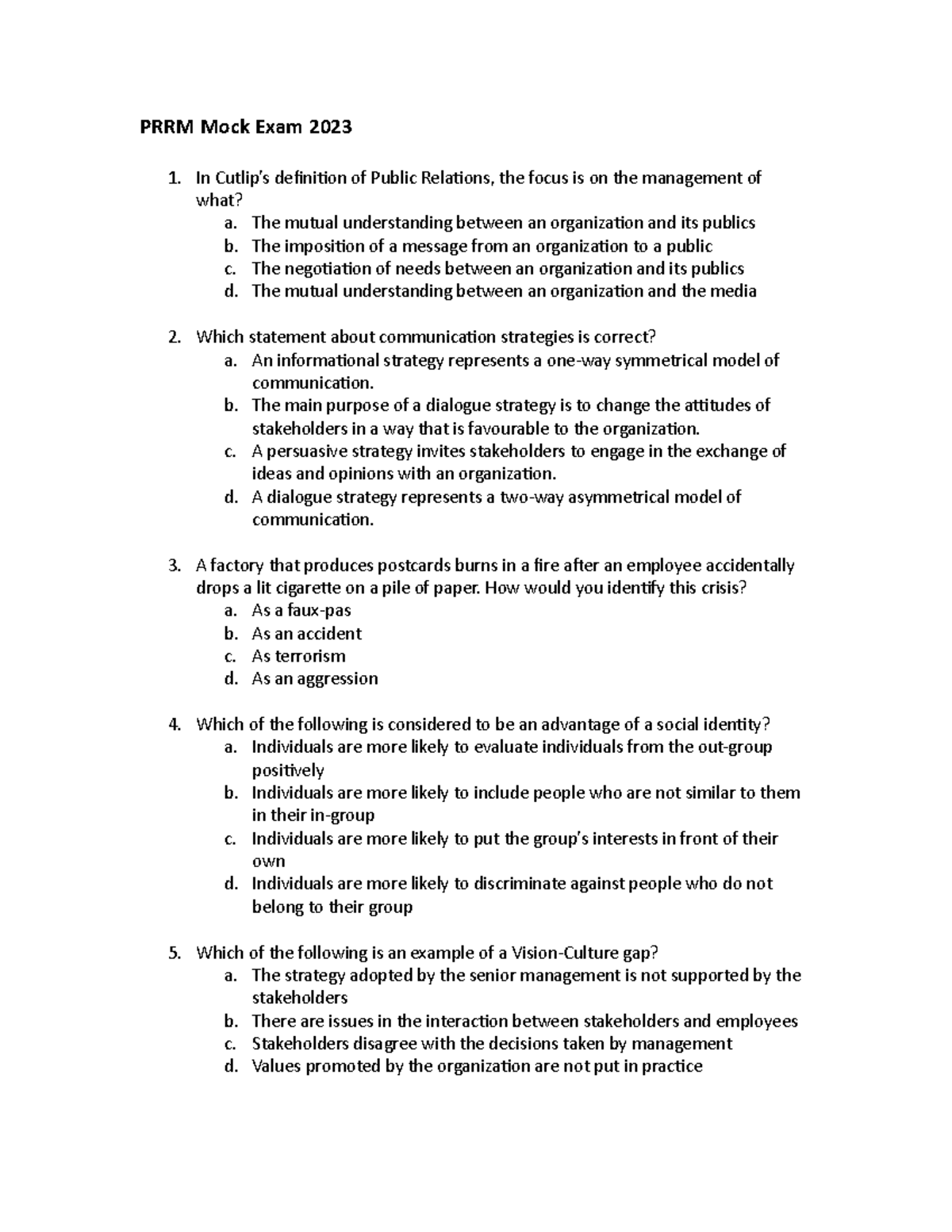 PRRM Mock Exam 2023 - Mock Exam - PRRM Mock Exam 2023 In Cutlip’s ...