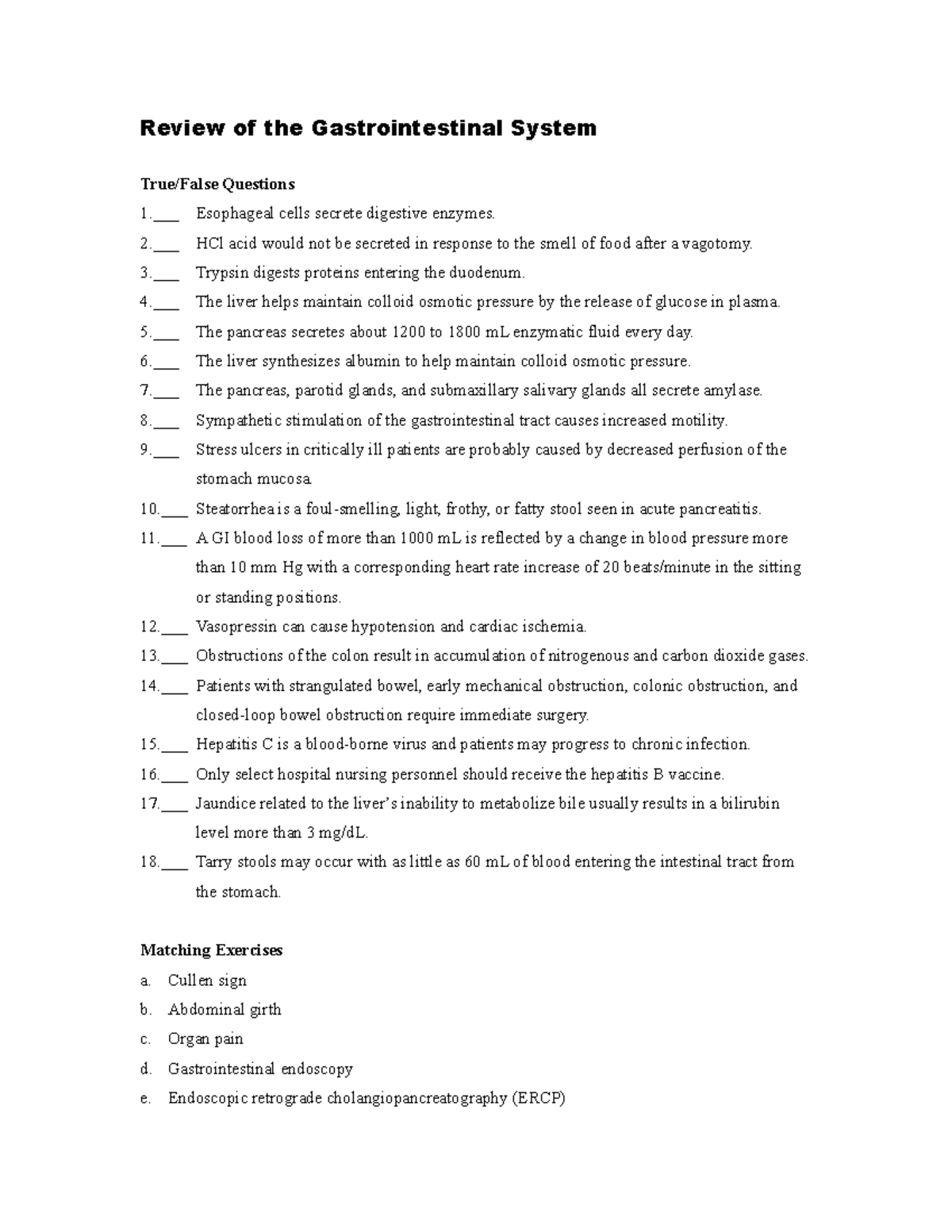 Review of the Gastrointestinal System Questions - Studocu