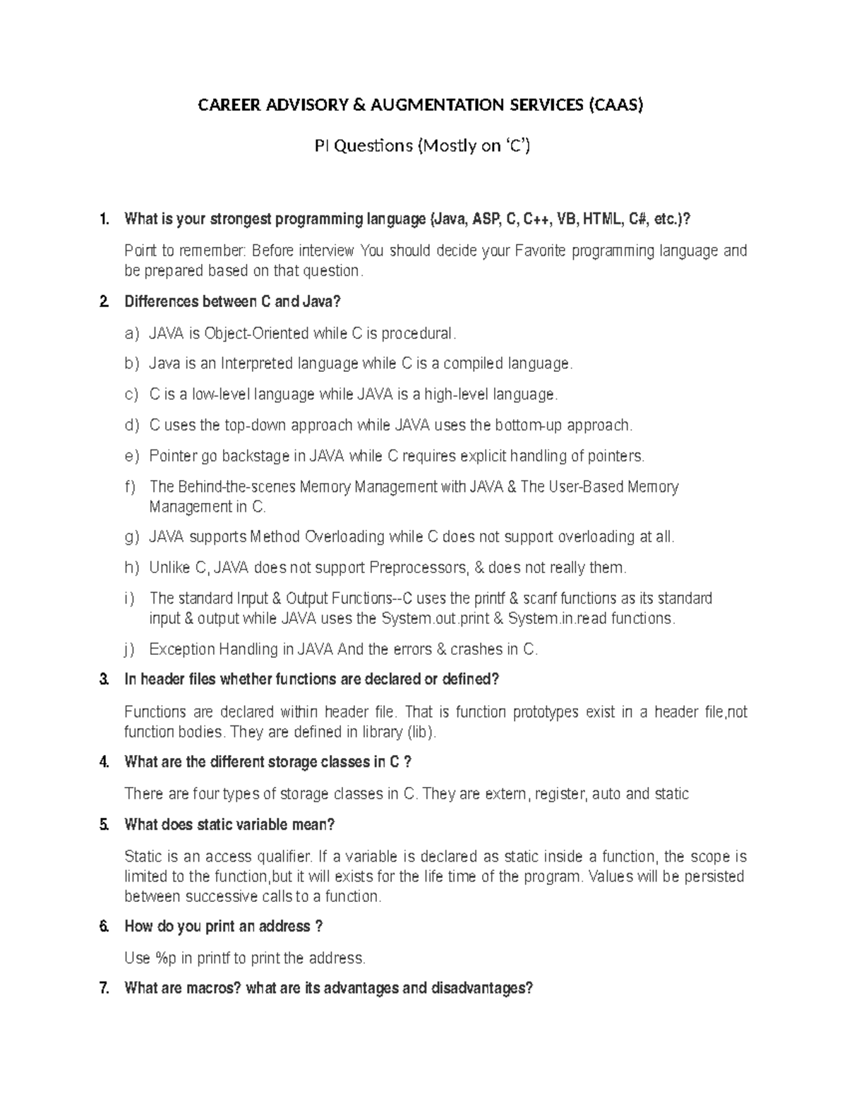 PI questions mix - Cognitive Aptitude Test I - KIIT University - Studocu