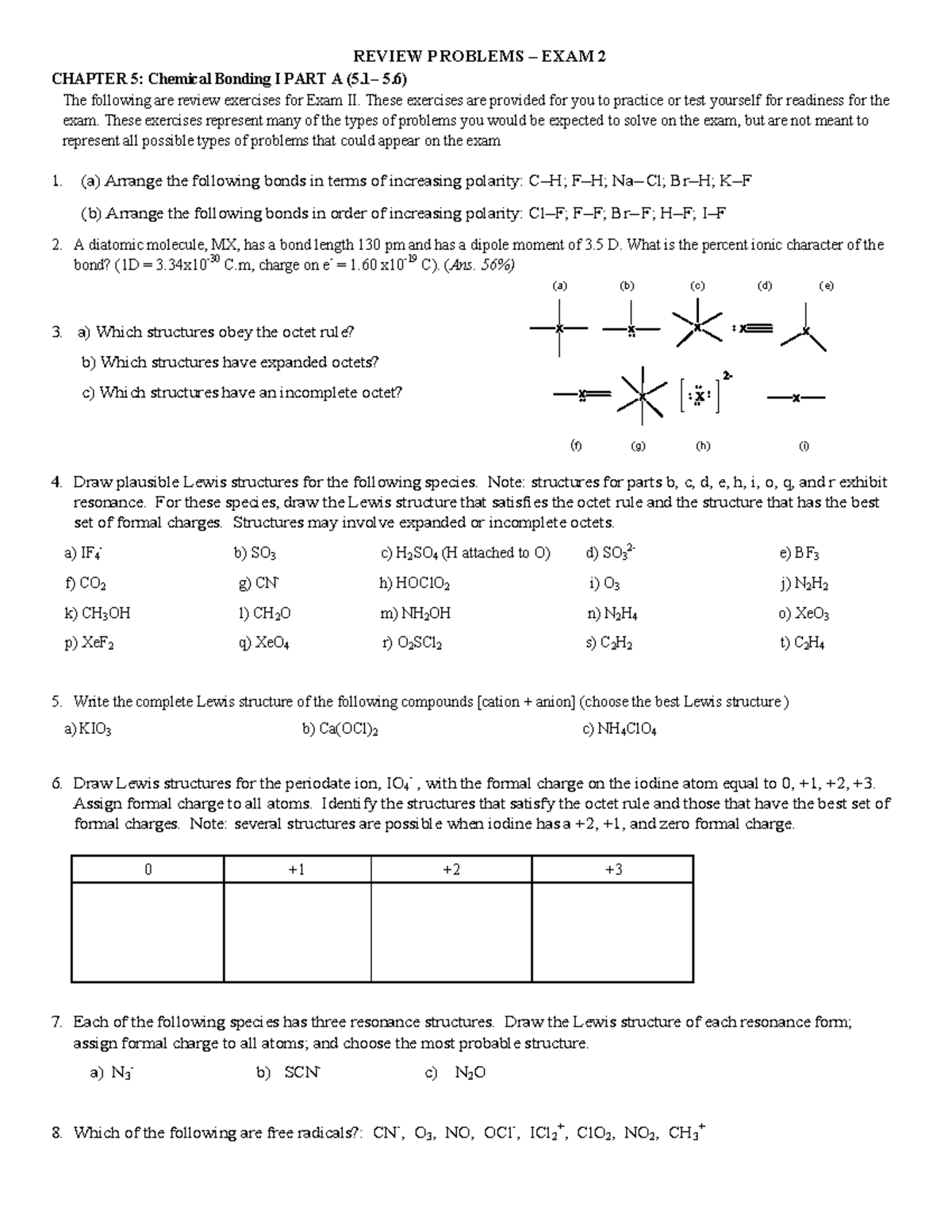 Review Problems Chapter 5 - REVIEW PROBLEMS – EXAM 2 CHAPTER 5 ...