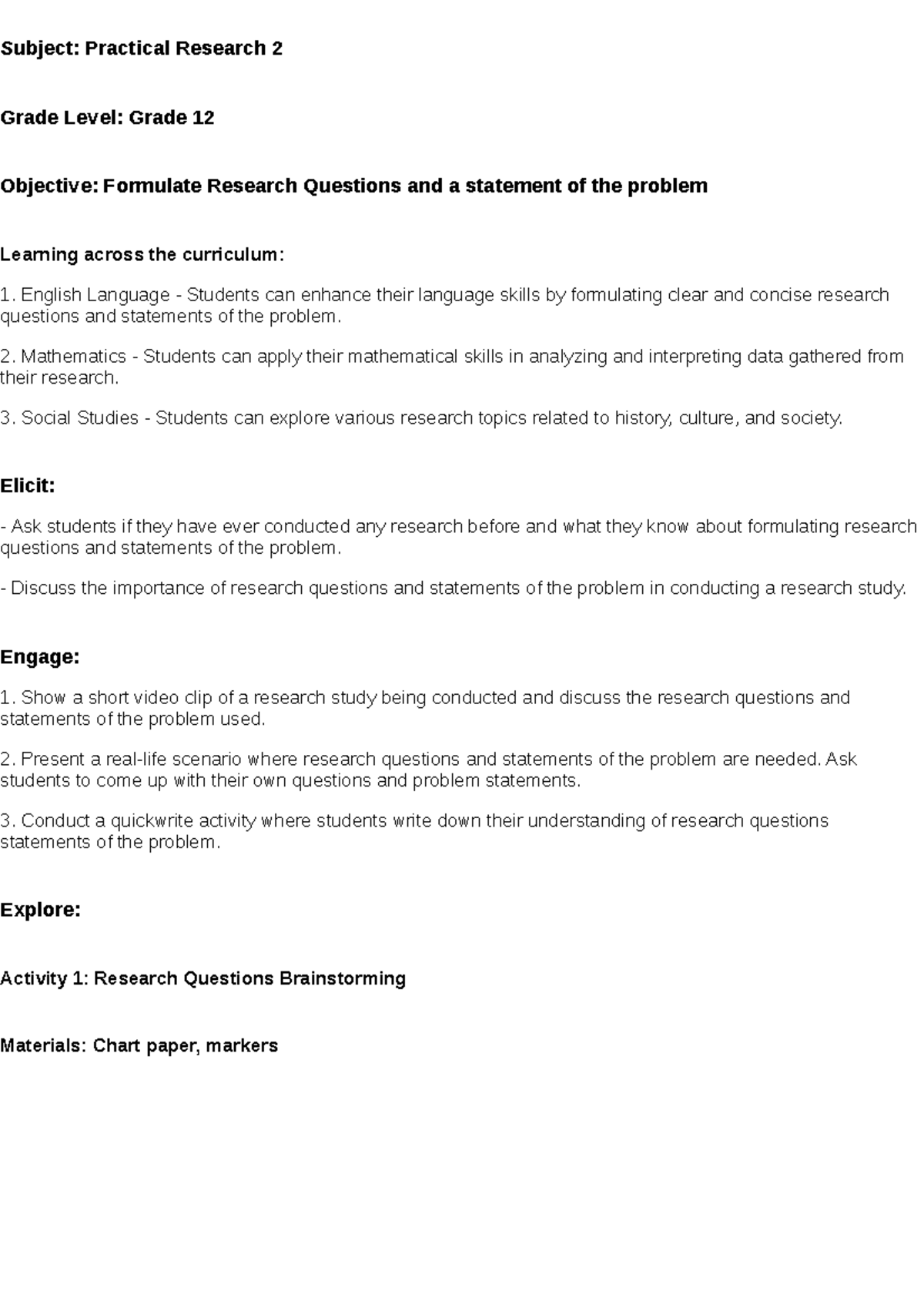 Lesson plan - ddfgfghfgfdfwerwe - Subject: Practical Research 2 Grade ...