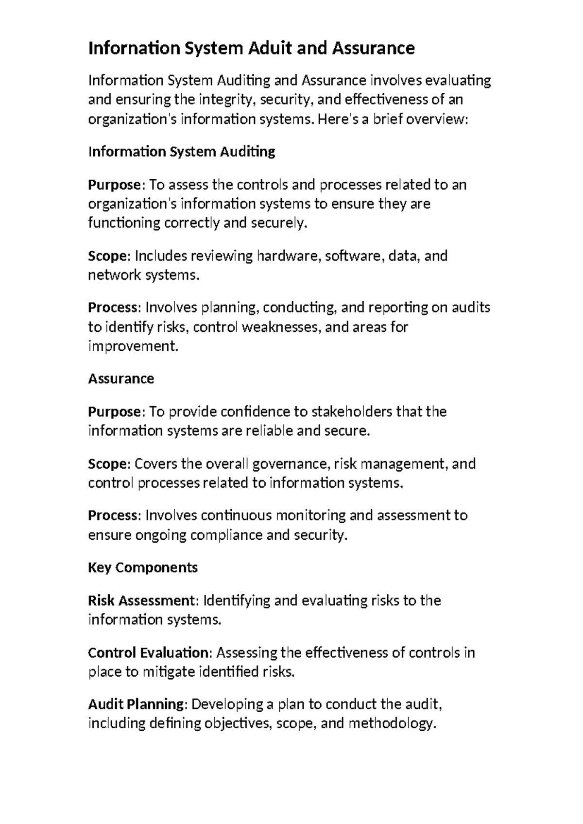 Intro Information System Audit - Infornation System Aduit and Assurance ...