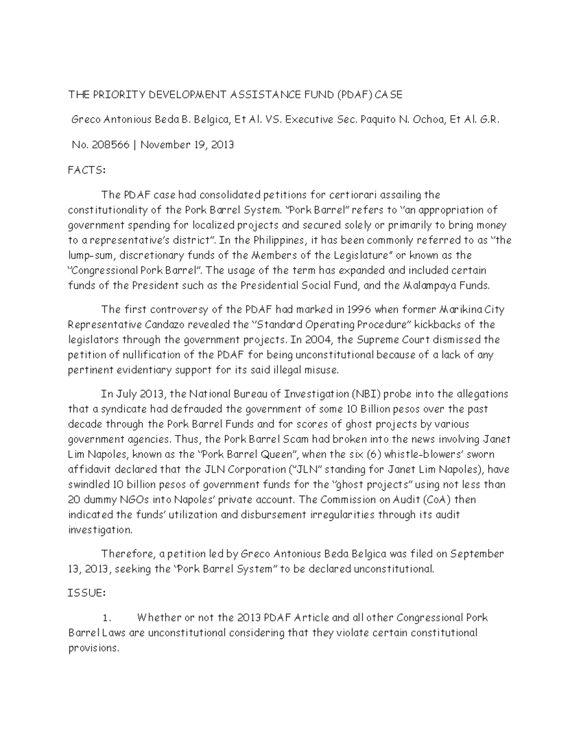 PDAF Case Digest 5 - Philippine Politics and Governance - Studocu
