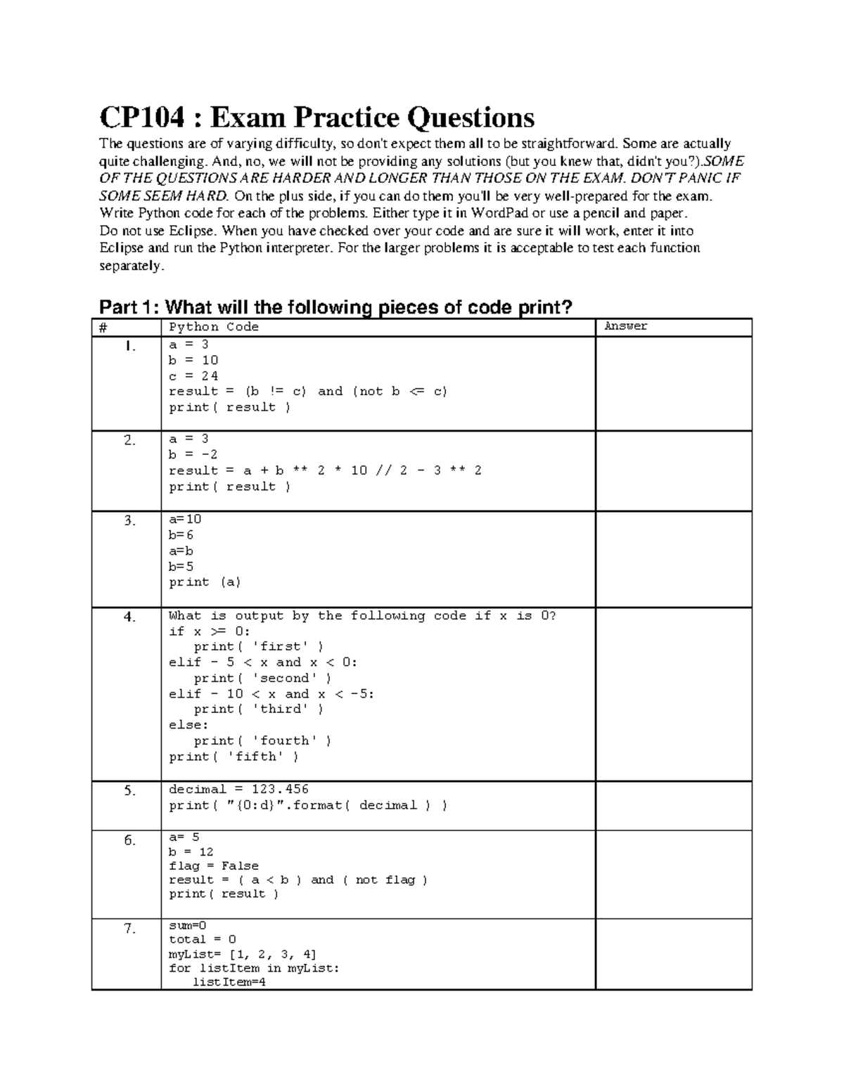 Practice Final Exam noice work bud use dis - CP104 : Exam Practice ...