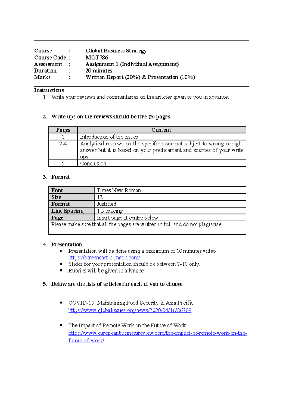 Assignment 1 MGT786 Global Strategic Management - - Studocu
