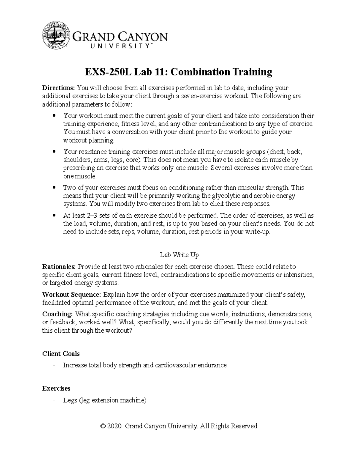 Lab 11: Combination Training - EXS-250L Lab 11: Combination Training ...