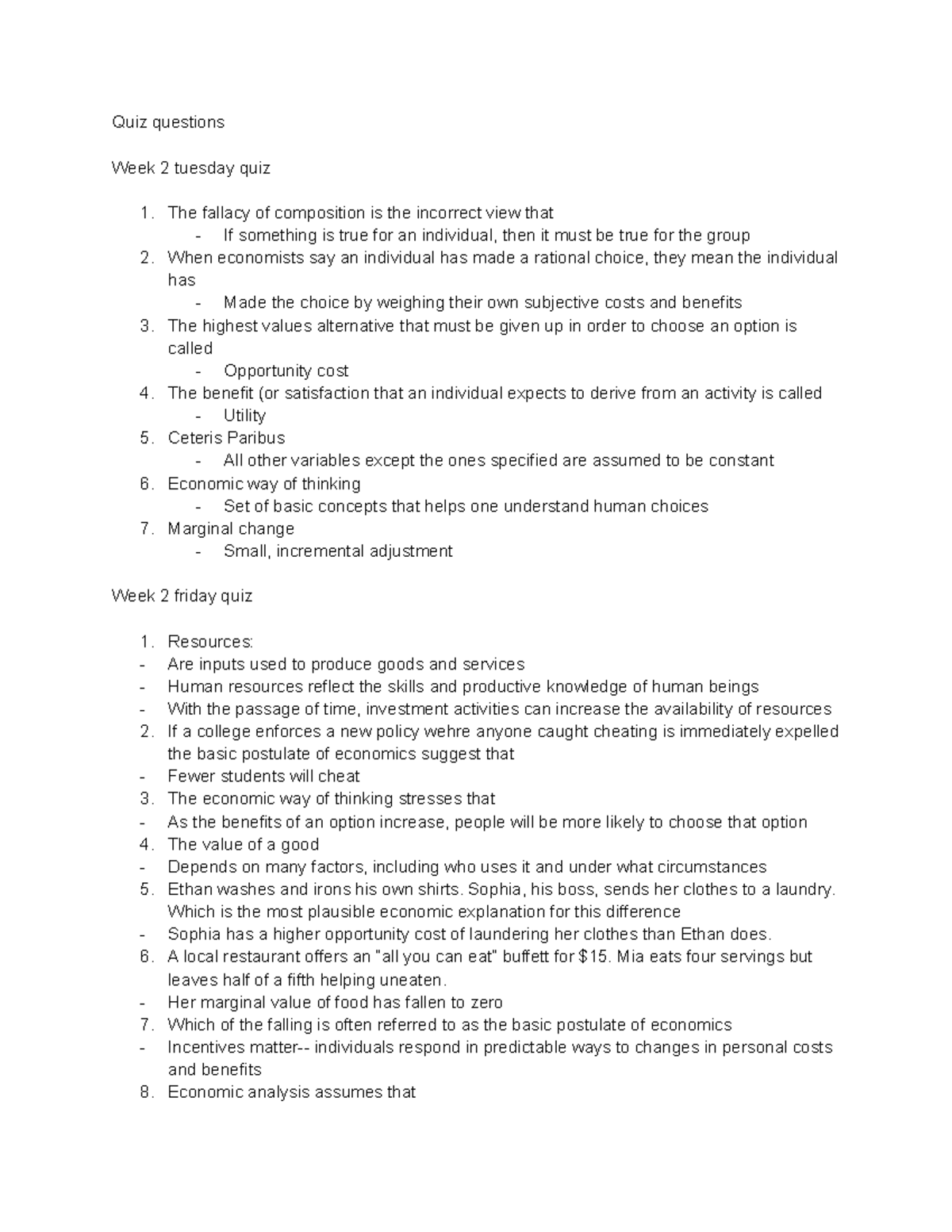 Quiz questions - Prof. Joe Calhoun - Quiz questions Week 2 tuesday quiz ...