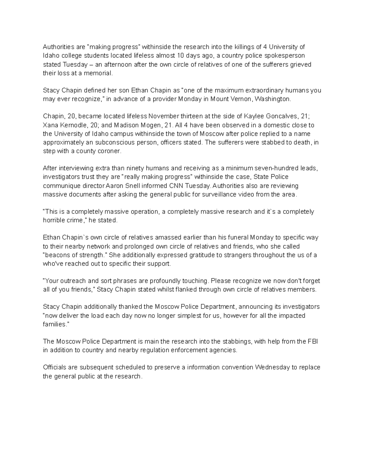 Investigation FBI Open up - Authorities are “making progress ...