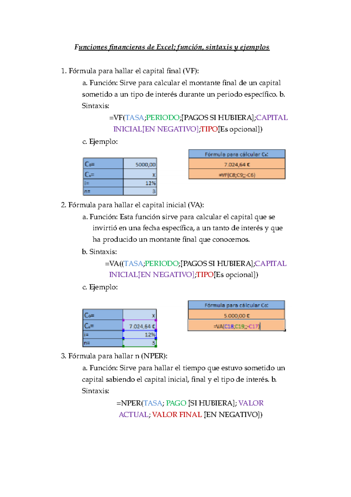 Fórmulas financieras excel - Funciones inancieras de Excel; función ...
