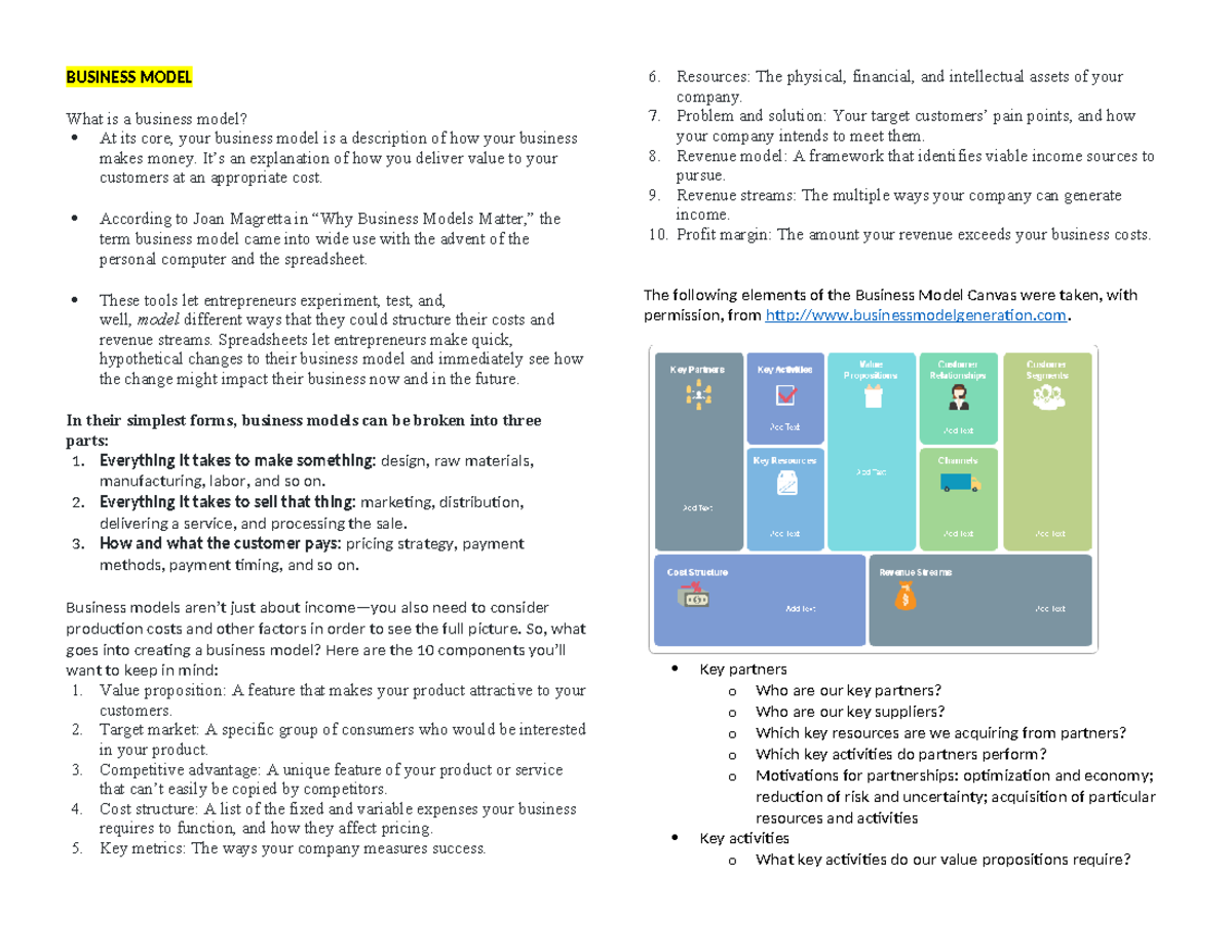 Activity- Business- Model - BUSINESS MODEL What is a business model? At ...