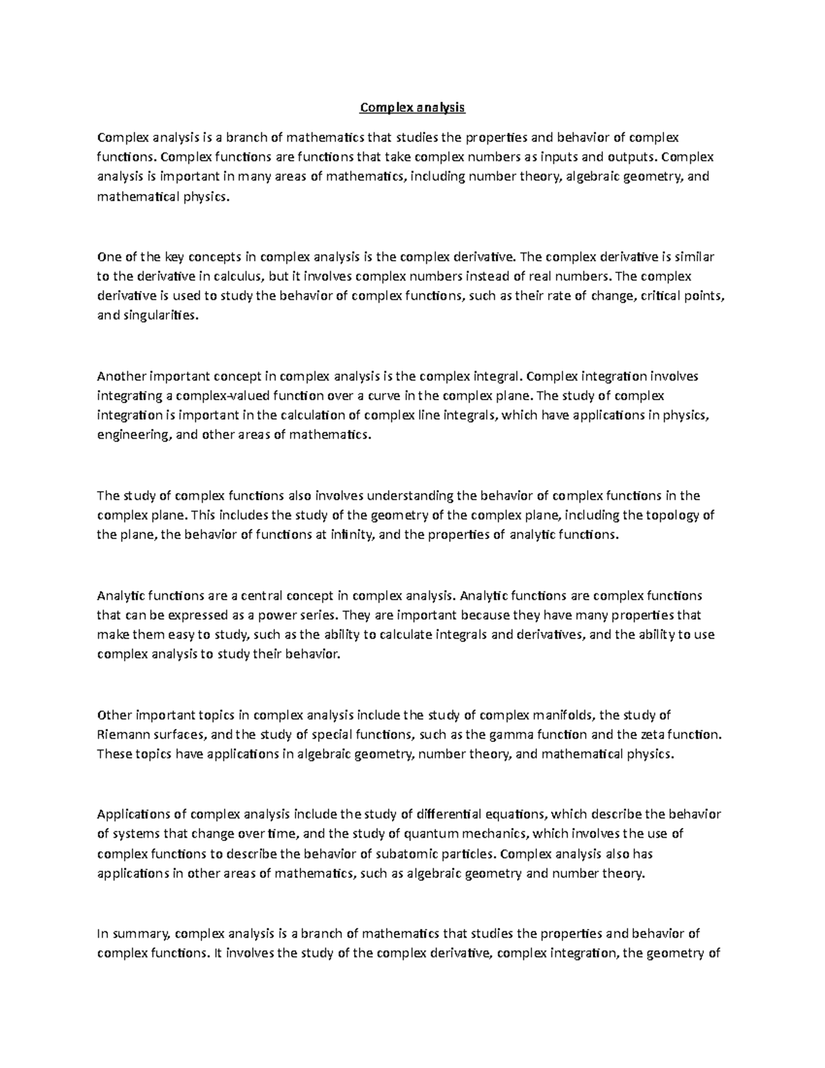 Complex analysis - Complex analysis Complex analysis is a branch of ...