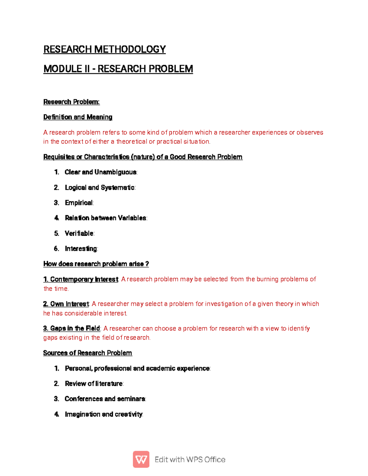 Business regulatory framework revision note - RESEARCH METHODOLOGY MODULE II - RESEARCH PROBLEM ...
