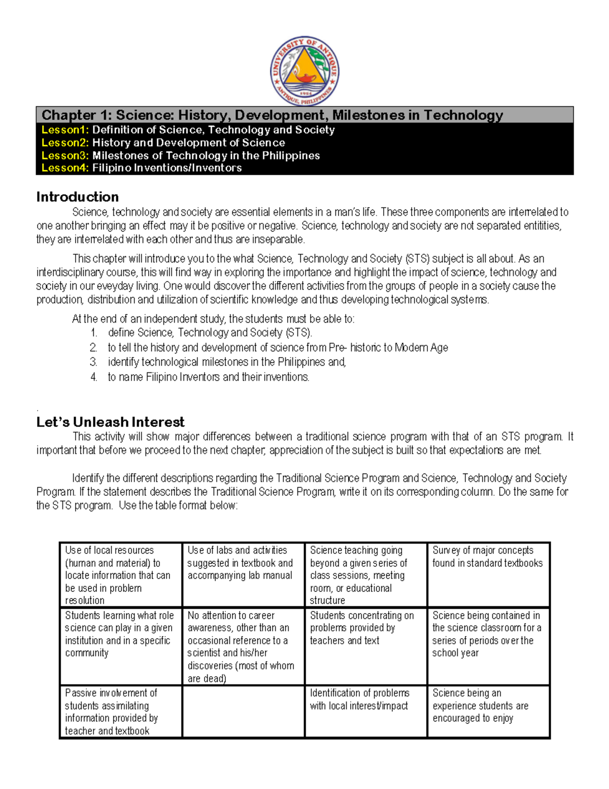 GEC 8 Chapter 1 - Chapter 1: Science: History, Development, Milestones in Technology Lesson1 ...