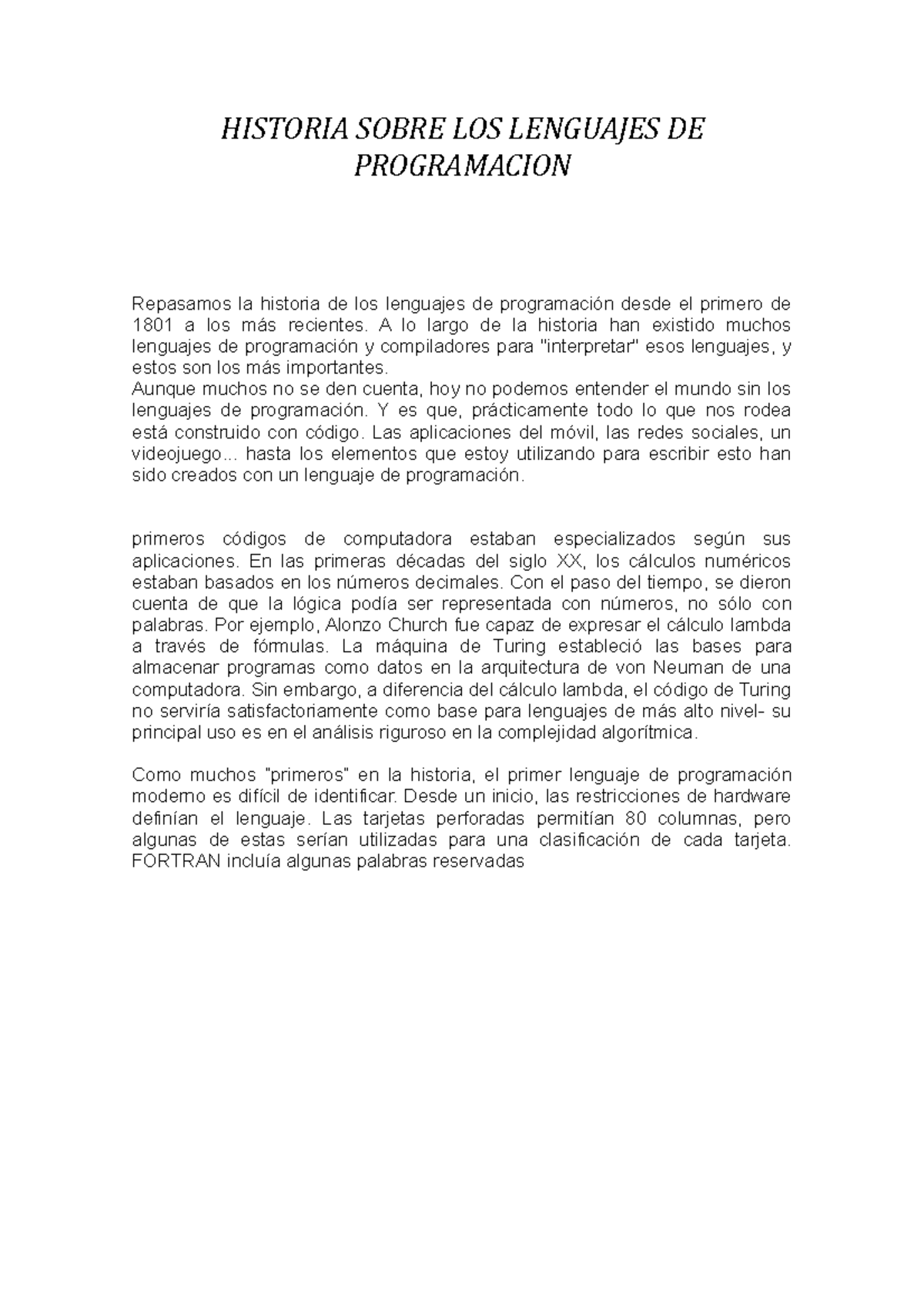 Historia Sobre LOS Lenguajes DE Programacion - HISTORIA SOBRE LOS ...