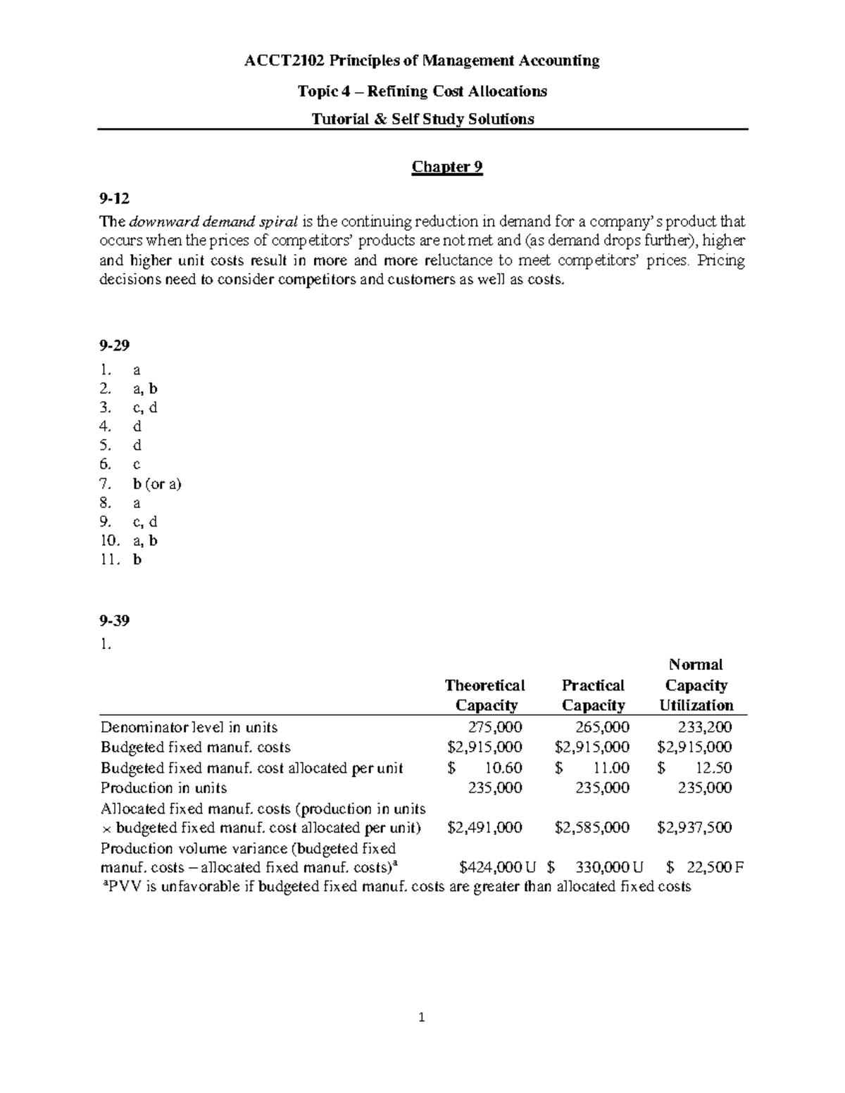 Tutorial 4 solutions - Topic 4 – Refining Cost Allocations Tutorial ...