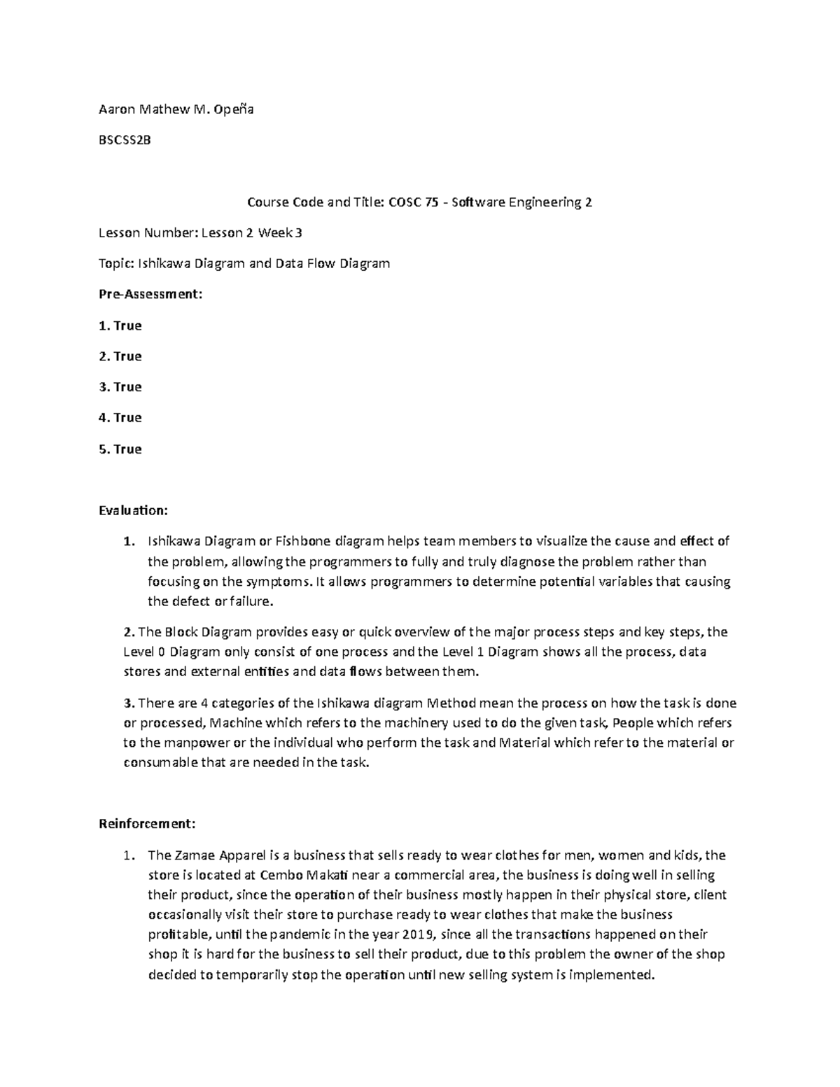 Software Engineering 2-Lesson 3 - Aaron Mathew M. Opeña BSCSS2B Course ...