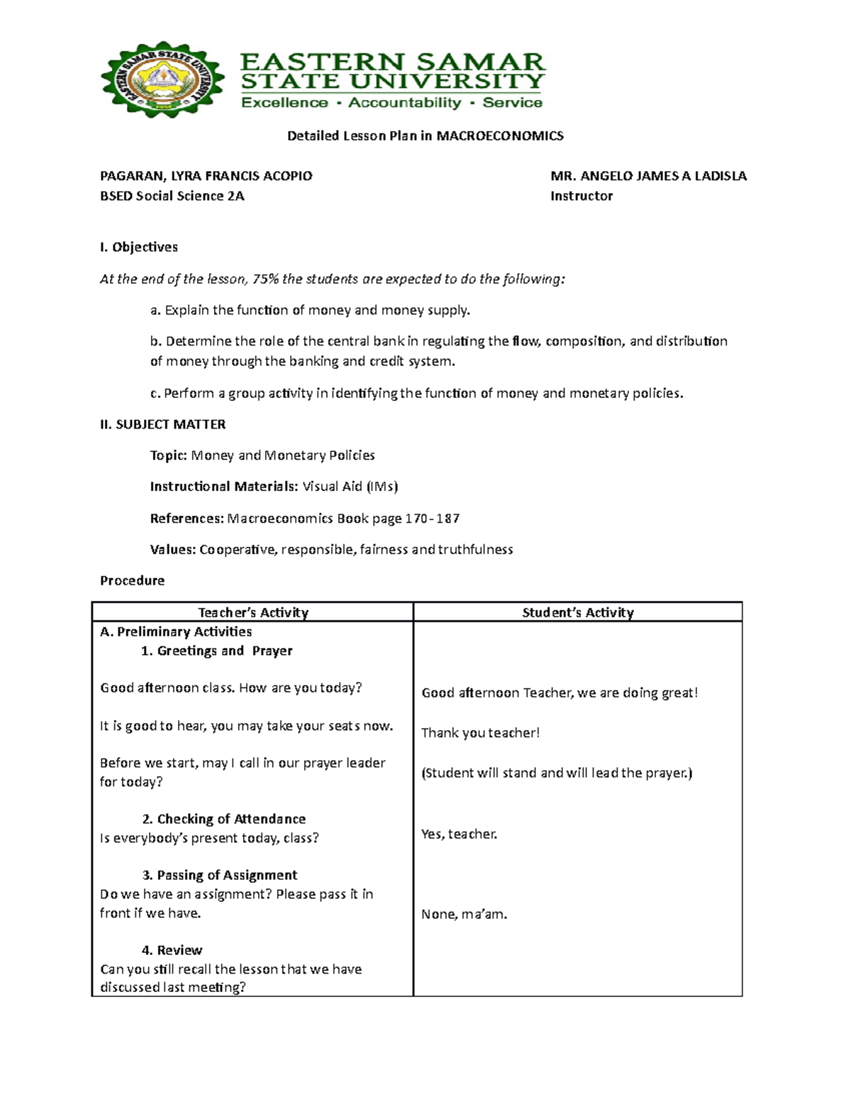 Detailed Lesson Plan in Macroeconomics - Detailed Lesson Plan in ...