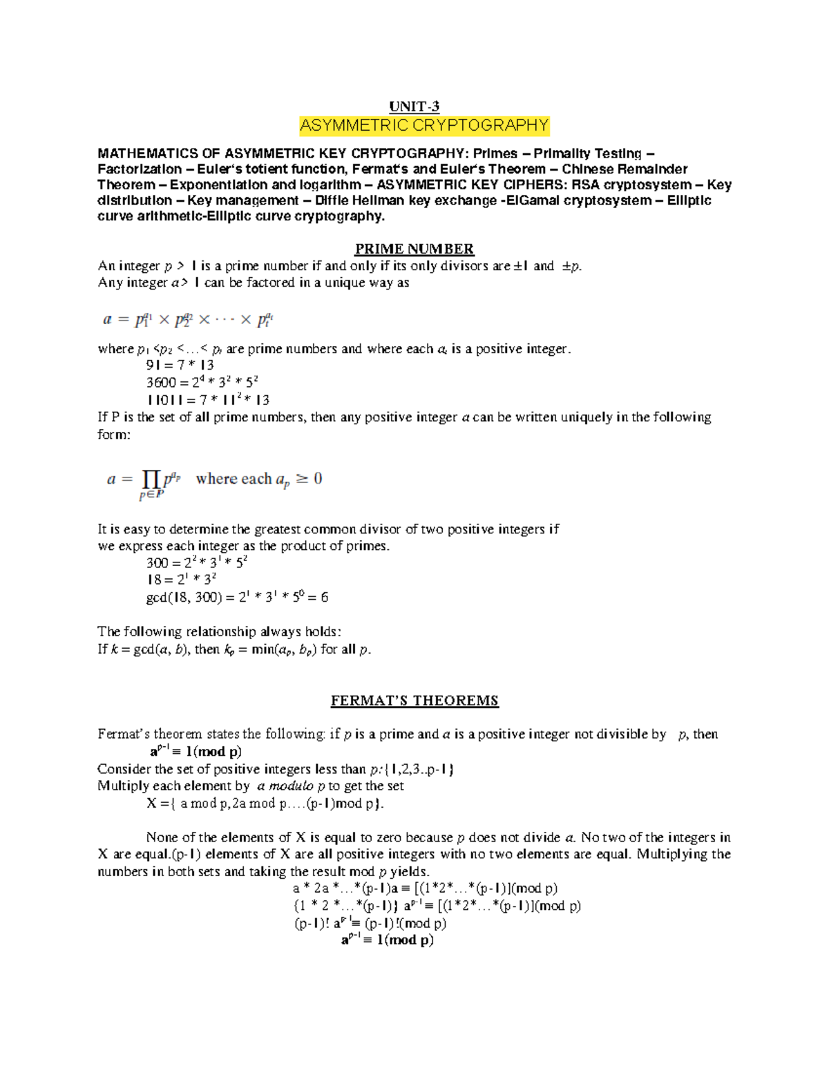 CB3491 Cryptography AND Cyber Security Unit-3-2 - UNIT- 3 PUBLIC KEY ...