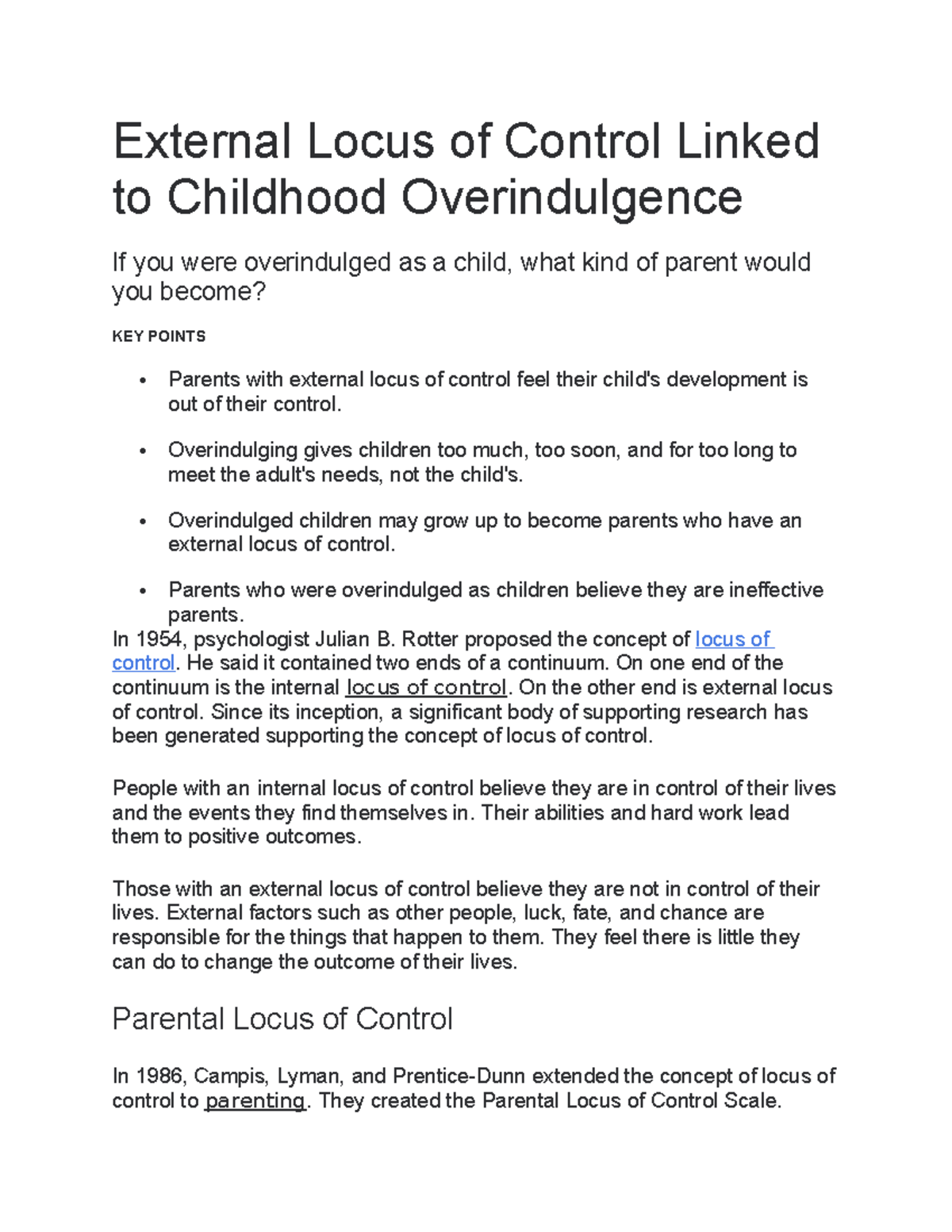 External Locus of Control Linked to Childhood Overindulgence ...