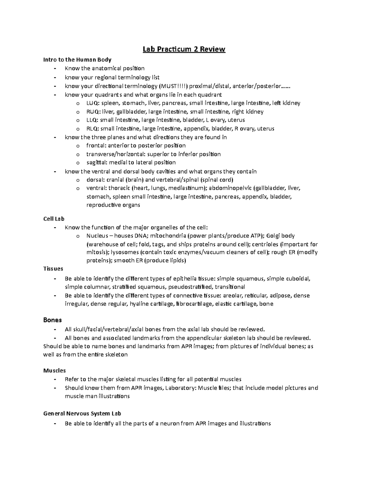 Lab Practicum 2 Review-1 - Lab Practicum 2 Review Intro to the Human ...