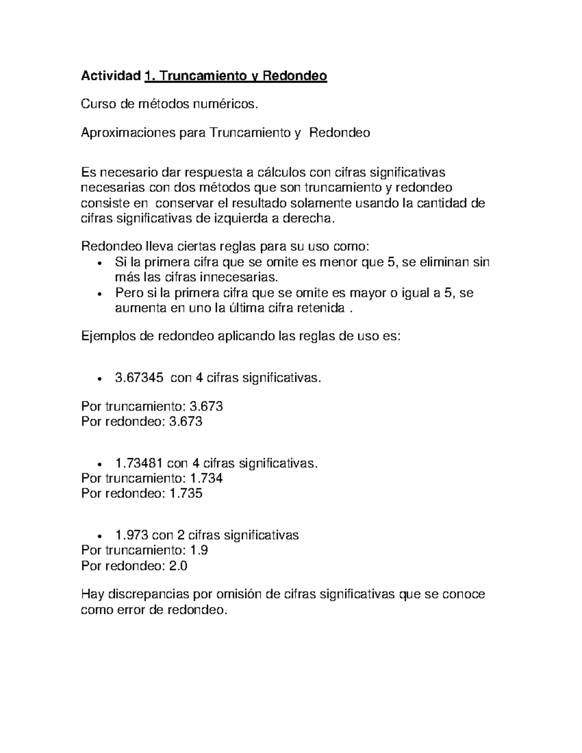 Truncamiento y redondeo - Actividad 1. Truncamiento y Redondeo Curso de ...