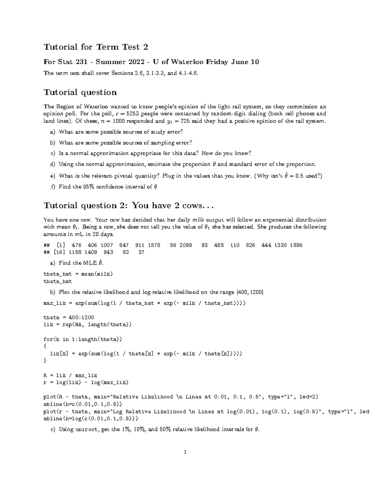 S231 S2022 TT2 Tutorial V2 - Tutorial for Term Test 2 For Stat 231 ...