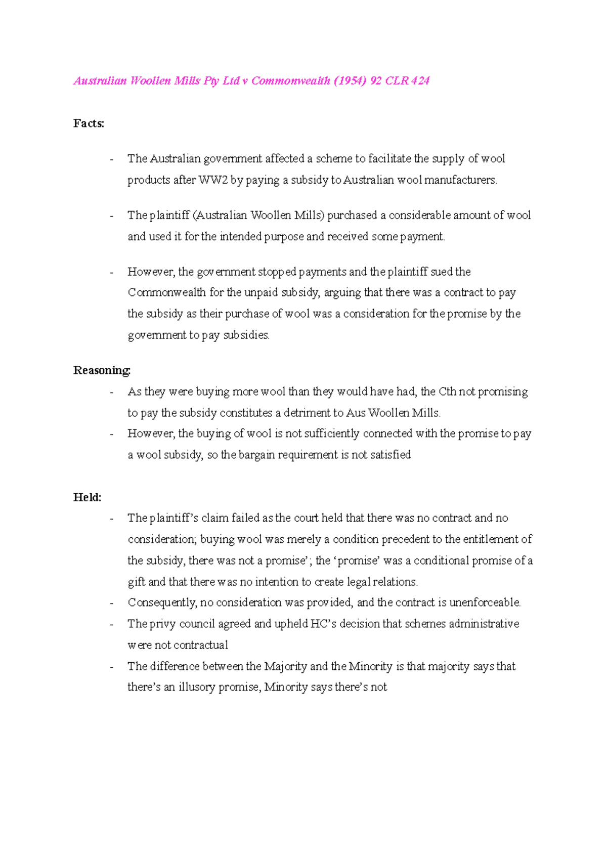 2022 Starred Cases - Australian Woollen Mills Pty Ltd v Commonwealth ...
