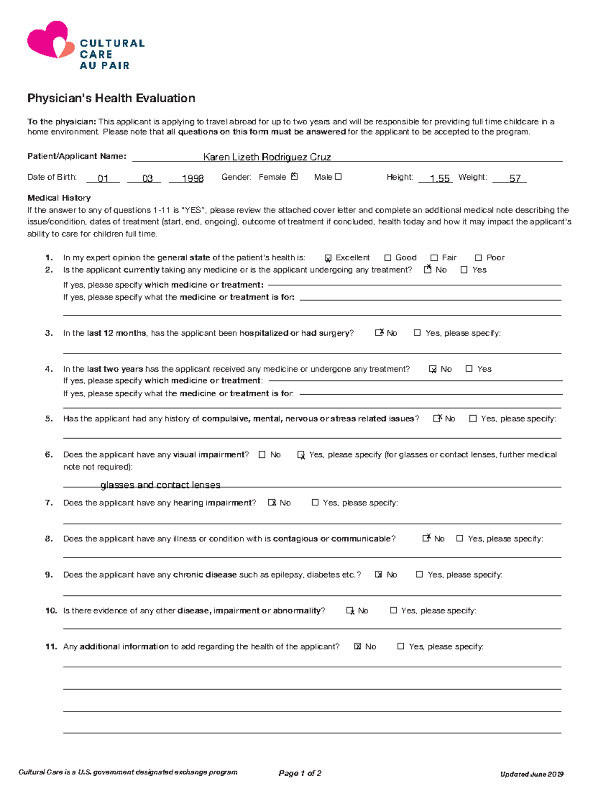 Physician s Health Evaluation form 1 - Physician’s Health Evaluation To ...