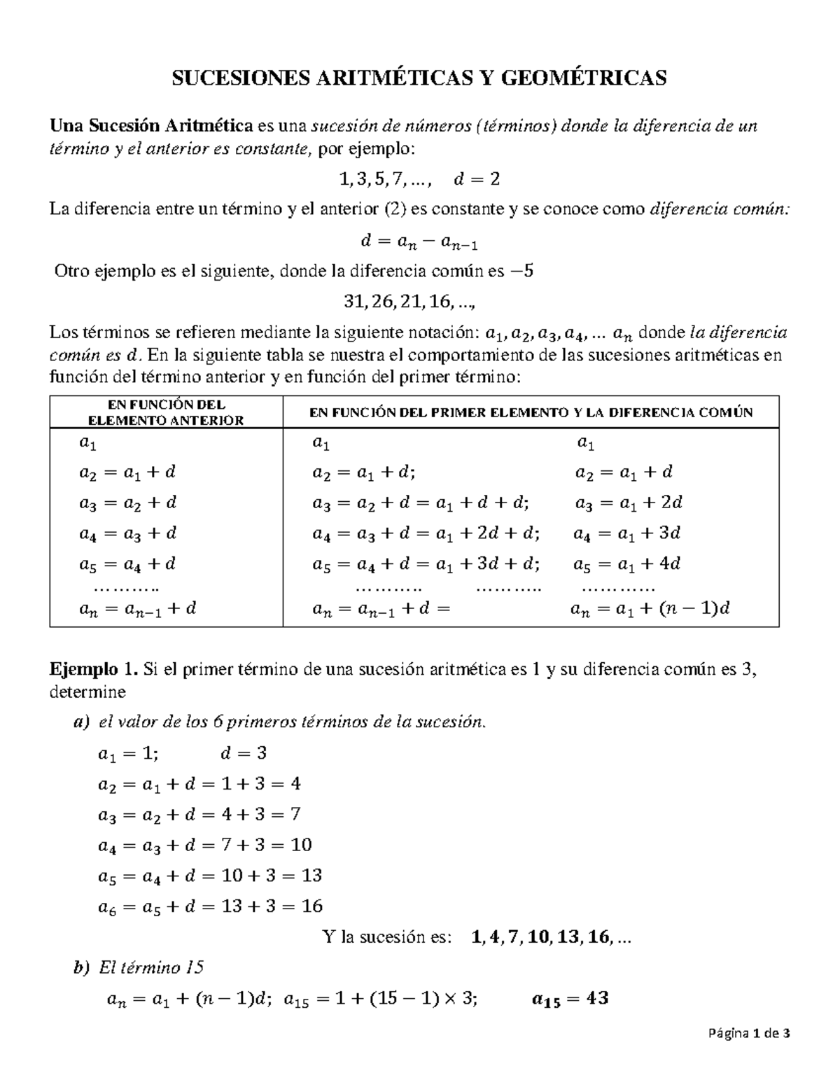 Formulas Sucesiones Aritm Y Geomet - P·gina 1 de 3 SUCESIONES ...