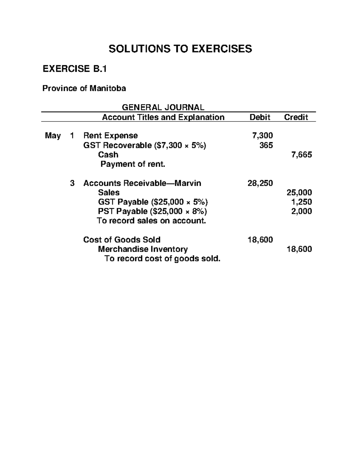 Solutions TO Appendix B - Exercises - SOLUTIONS TO EXERCISES EXERCISE B. Province of Manitoba ...