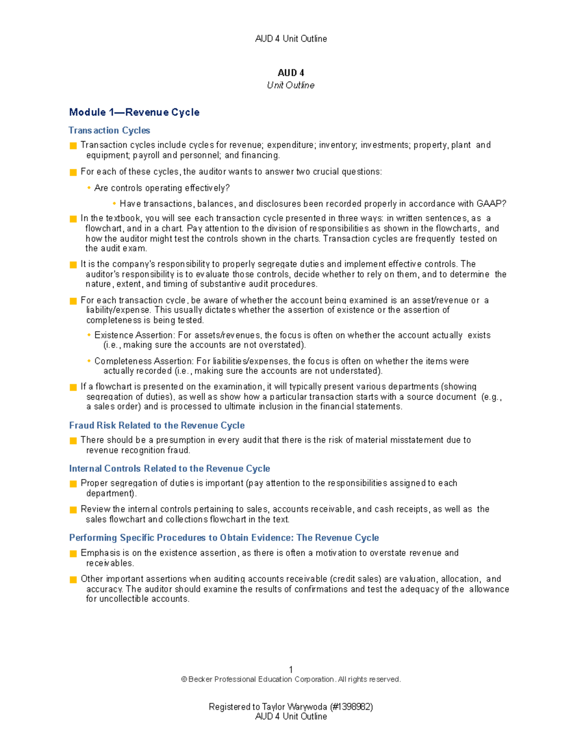 A4 - Notes - AUD 4 Unit Outline AUD 4 Unit Outline Module 1—Revenue ...
