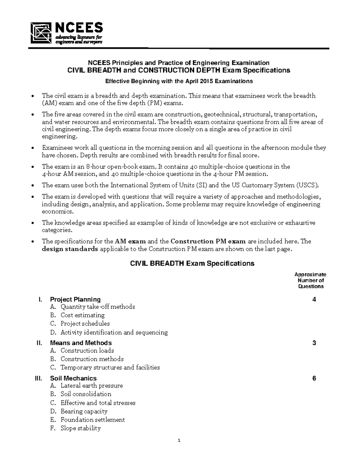 Construction - pe exam - 1 NCEES Principles and Practice of Engineering ...