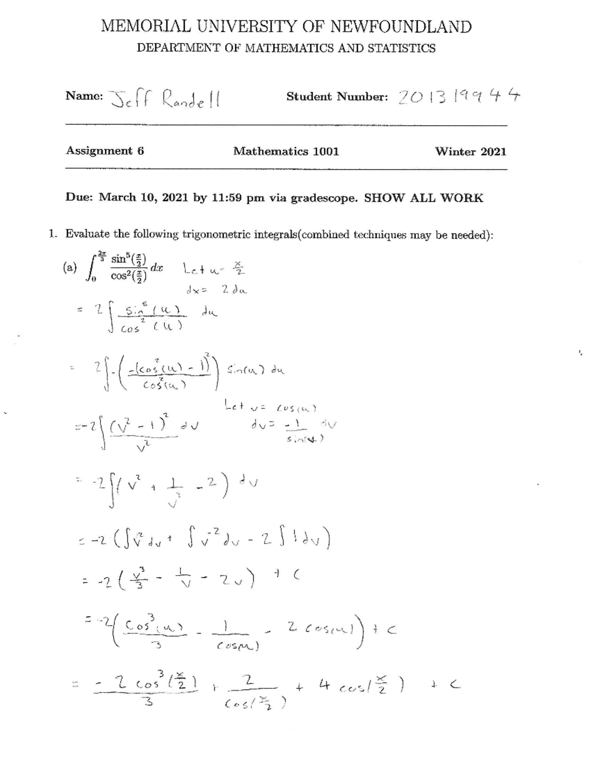 Assignment 6 - practice - Math 1001 - Studocu