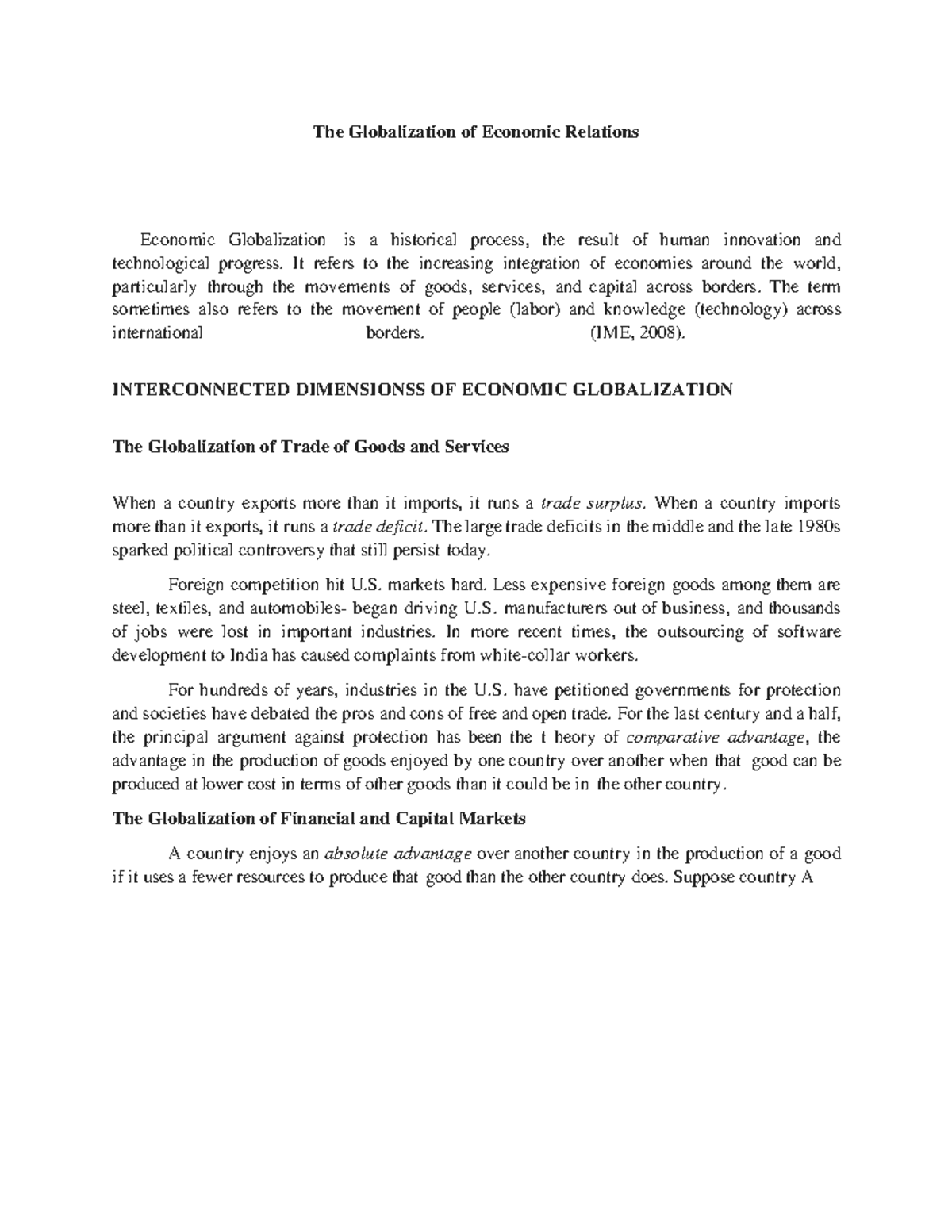 The Globalization of Economic Relations - The Globalization of Economic ...