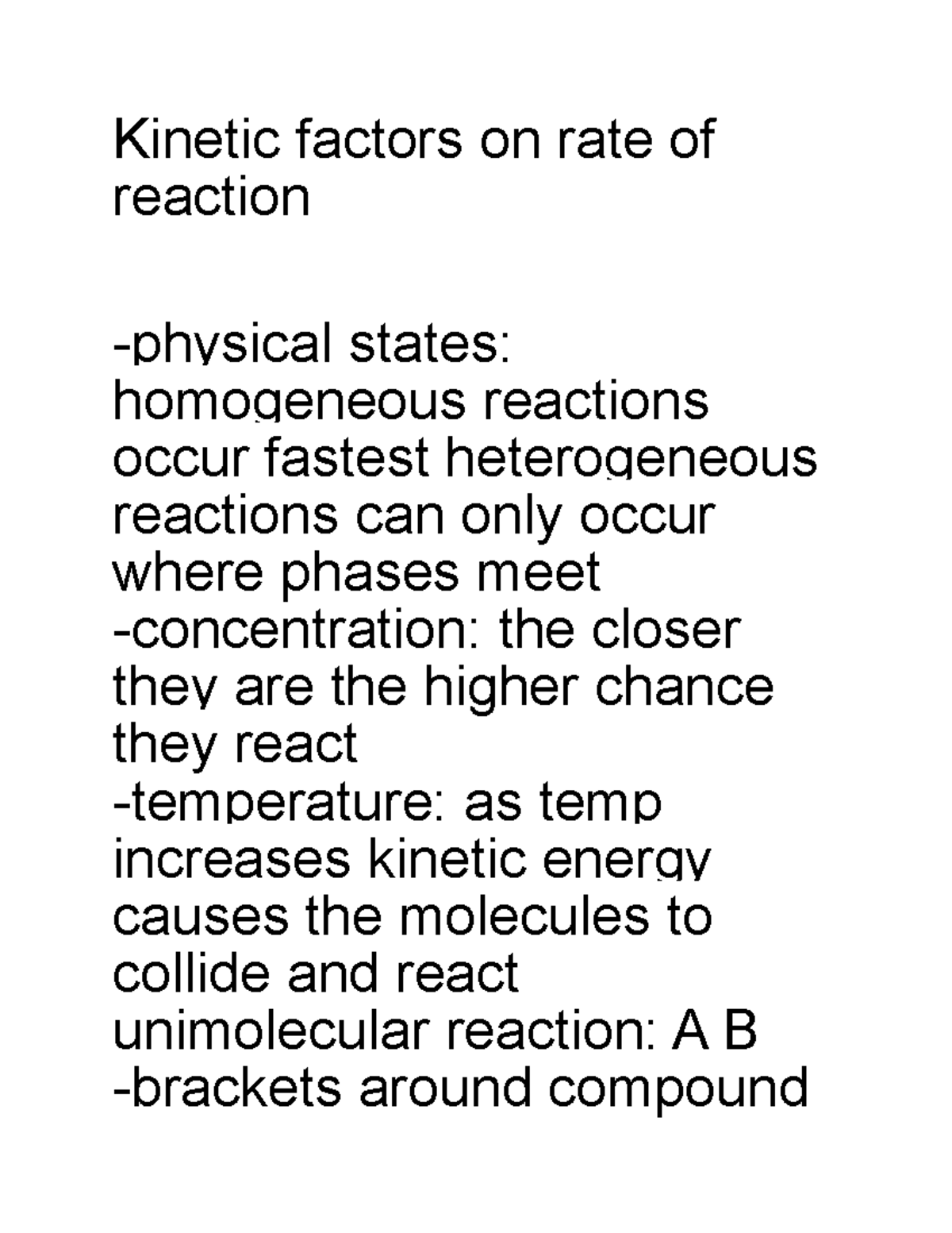 Kinetic factors on rate of reaction - Kinetic factors on rate of ...