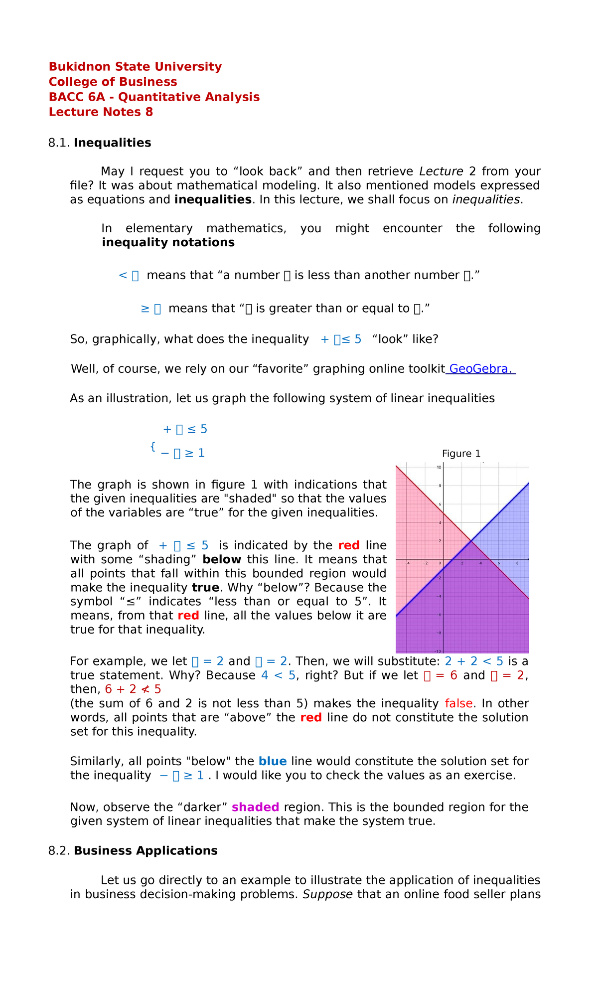 Quantitative Analysis Lecture Notes 8 - Inequalities - BSU - Studocu