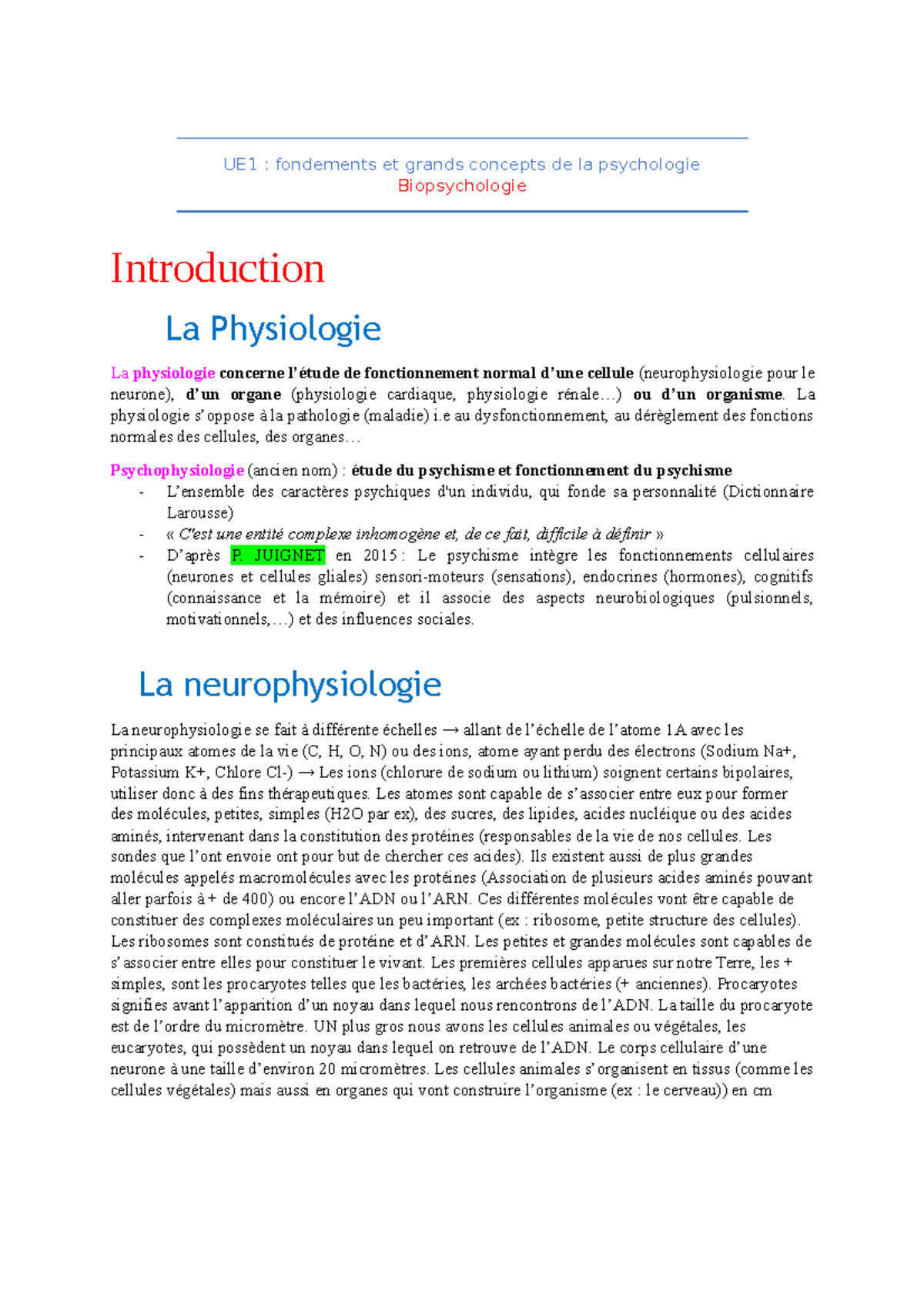 UE1 - Cours L1 - UE1 : fondements et grands concepts de la psychologie ...