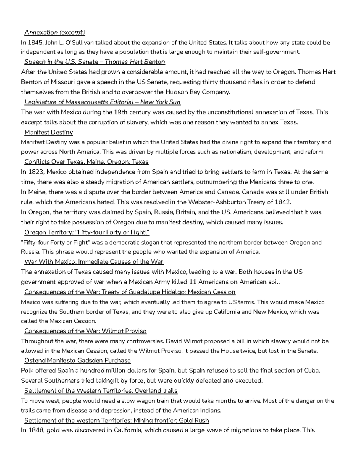 Civil War and Reconstruction Notes - Annexation (excerpt) In 1845, John ...