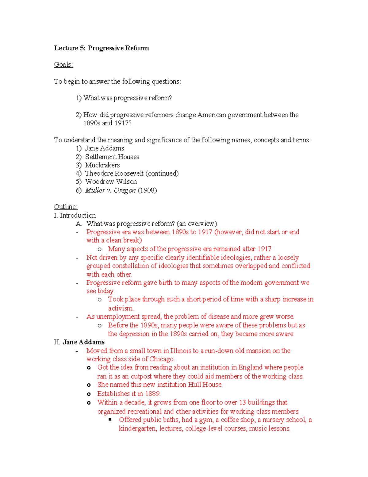 Lecture 5 Progressive Reform Outline 2024 - Lecture 5: Progressive ...
