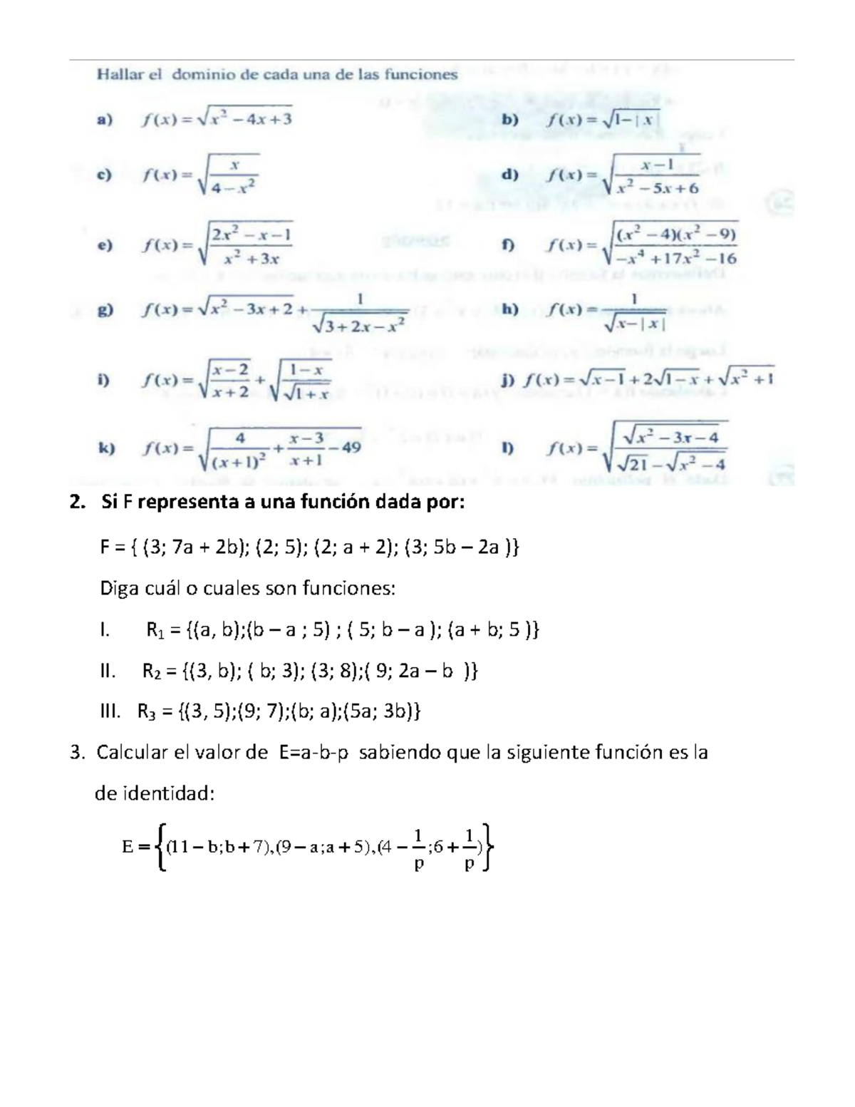 Funciones Practica N° 1 - MATEMÁTICA BÁSICA - 2. Si F representa a una ...